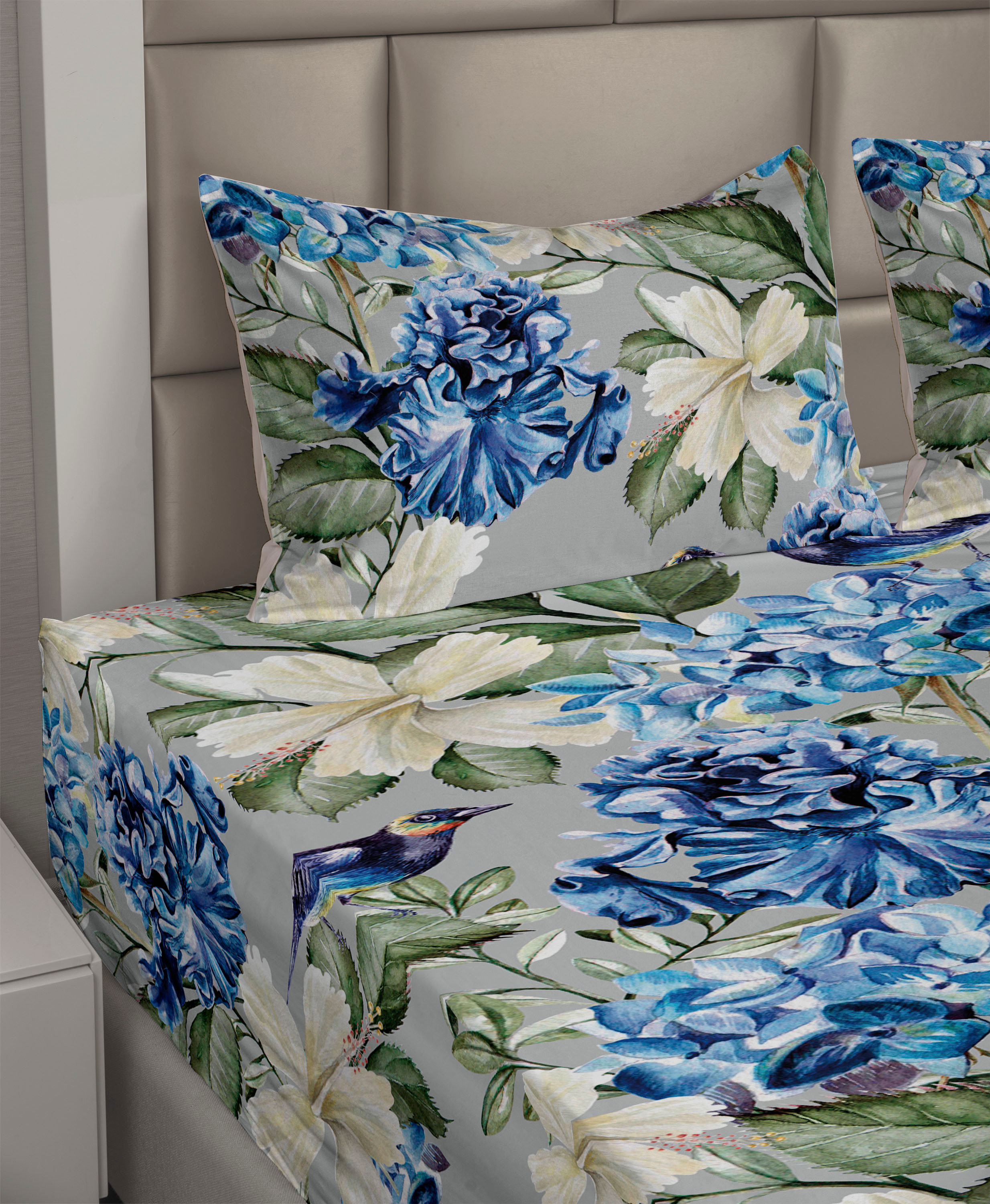 Ambesonne Exotics Sheet Set Simple Hydrangea Hibiscus Cobalt Blue ...
