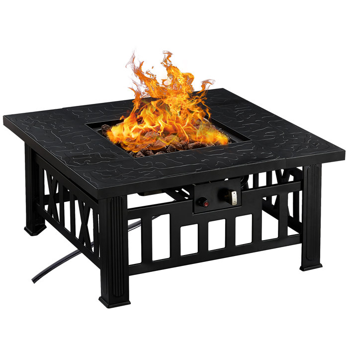 Red Barrel Studio® Nox Steel Gas Propane Fire Pits with Lid and Lava ...