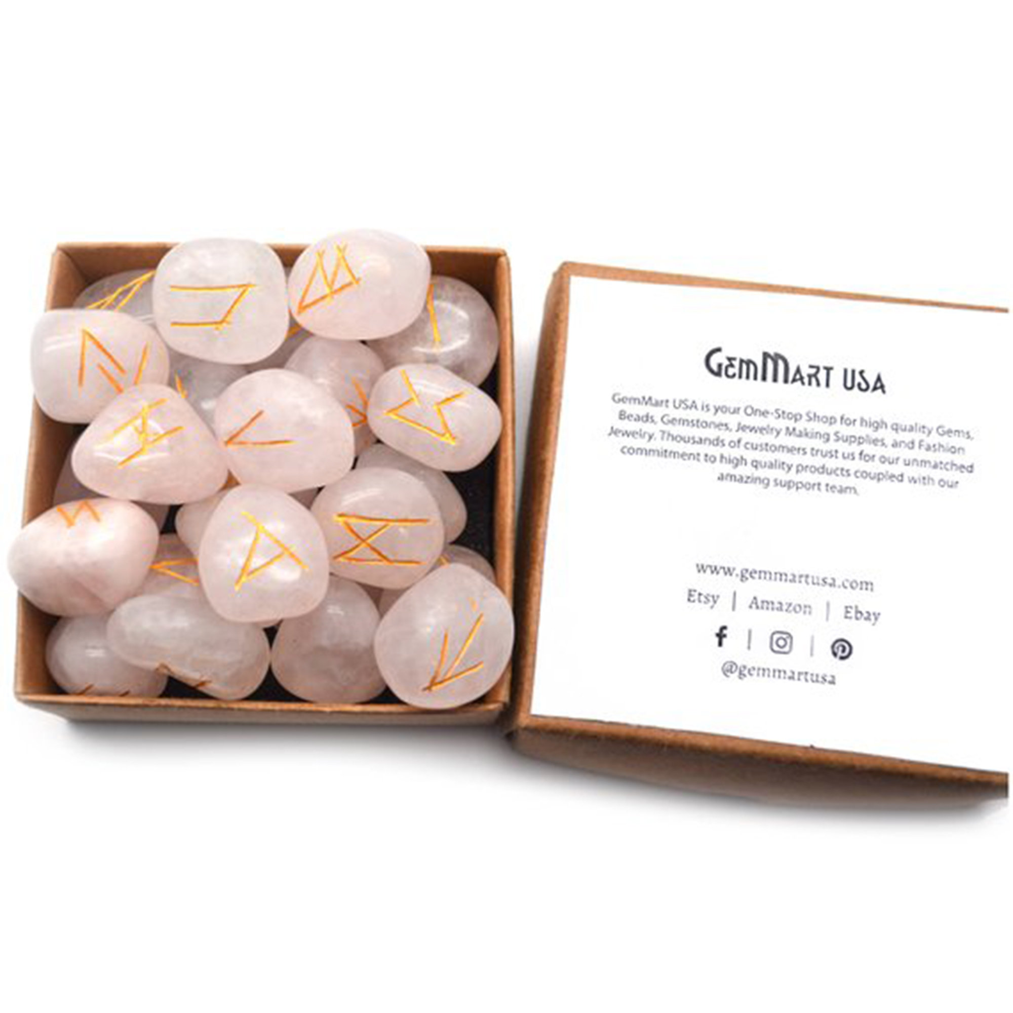 GemMartUSA Rune Stones Rose Quartz Spiritual Futhark Reiki Symbols ...