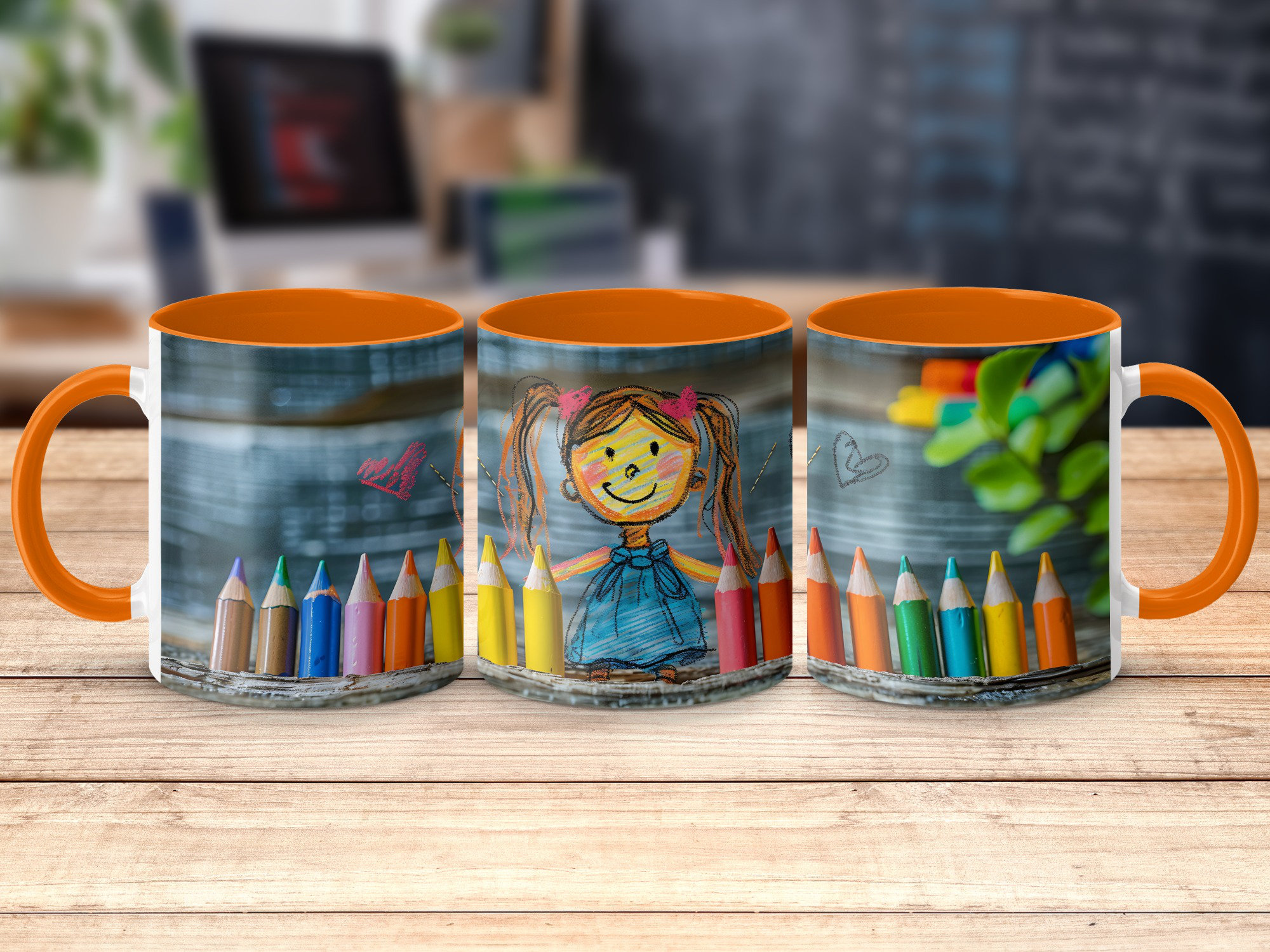 East Urban Home Set of 4 Kids Drawing Style 11oz Accent Mugs – White ...