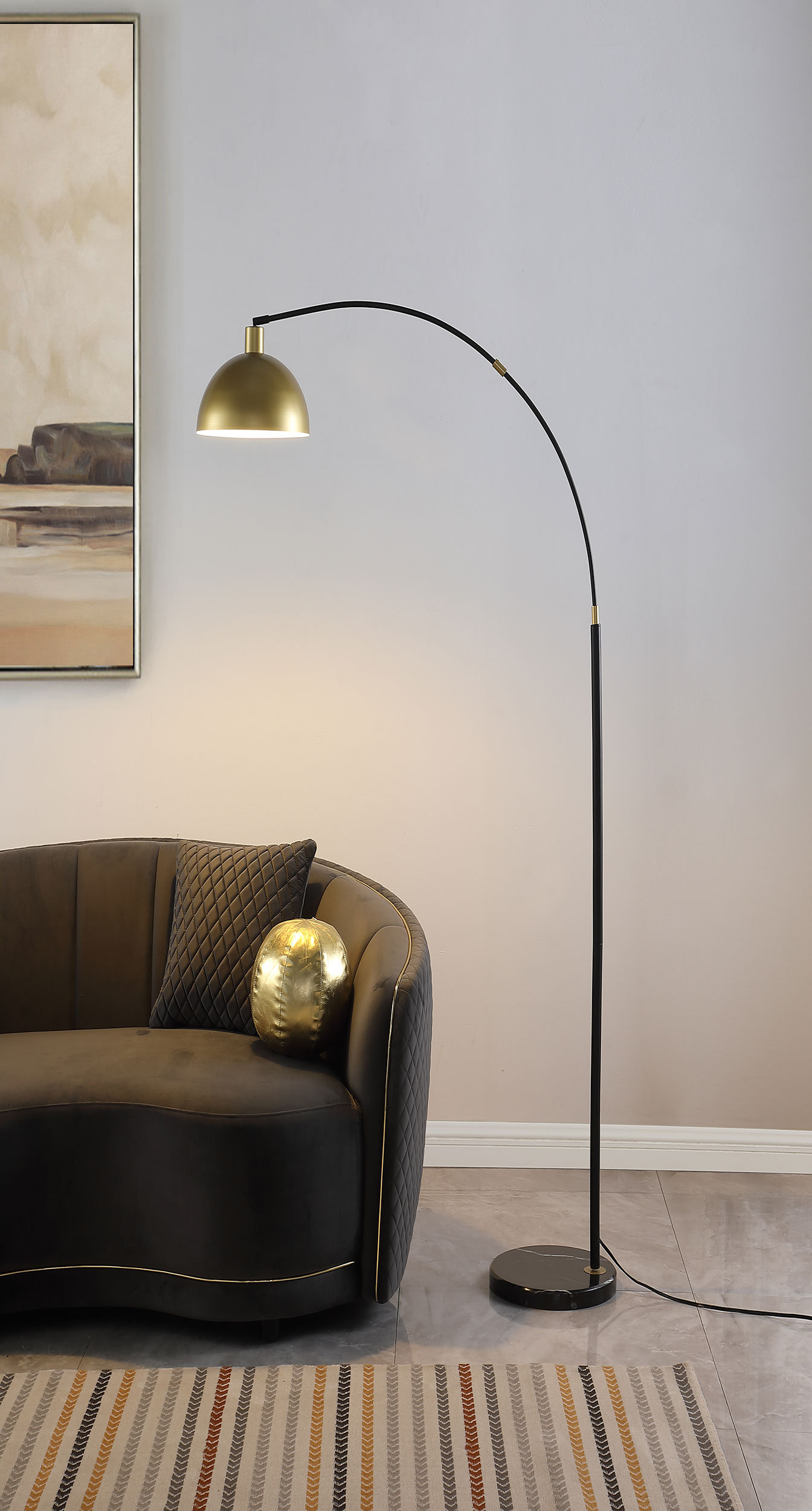 Everly Quinn Raeghan 74-Inch Arched Dome Shade Metal Floor Lamp Black ...