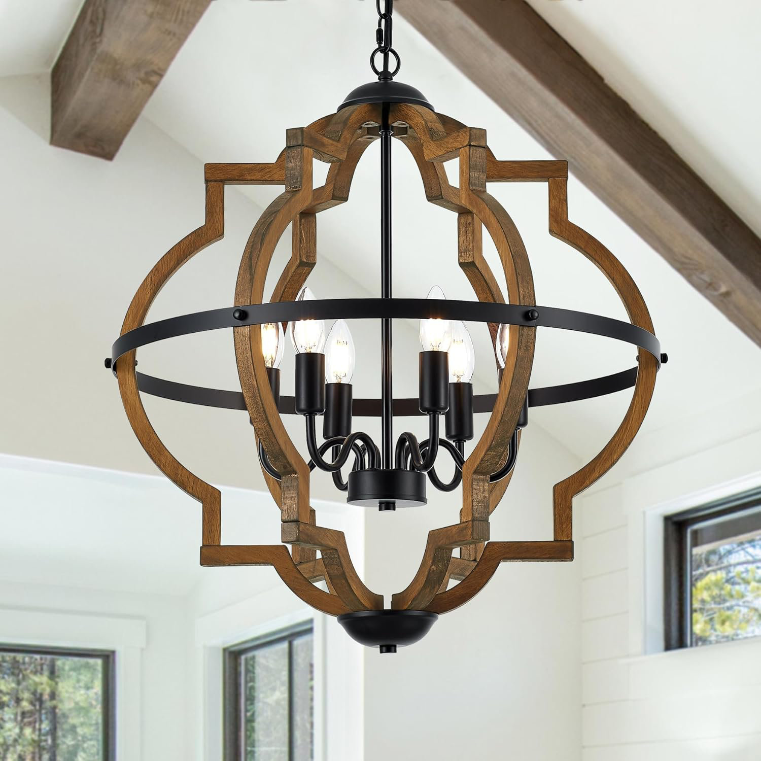 Ophelia & Co. Rustic Wood Pendant Light, 6-Light Vintage Farmhouse ...