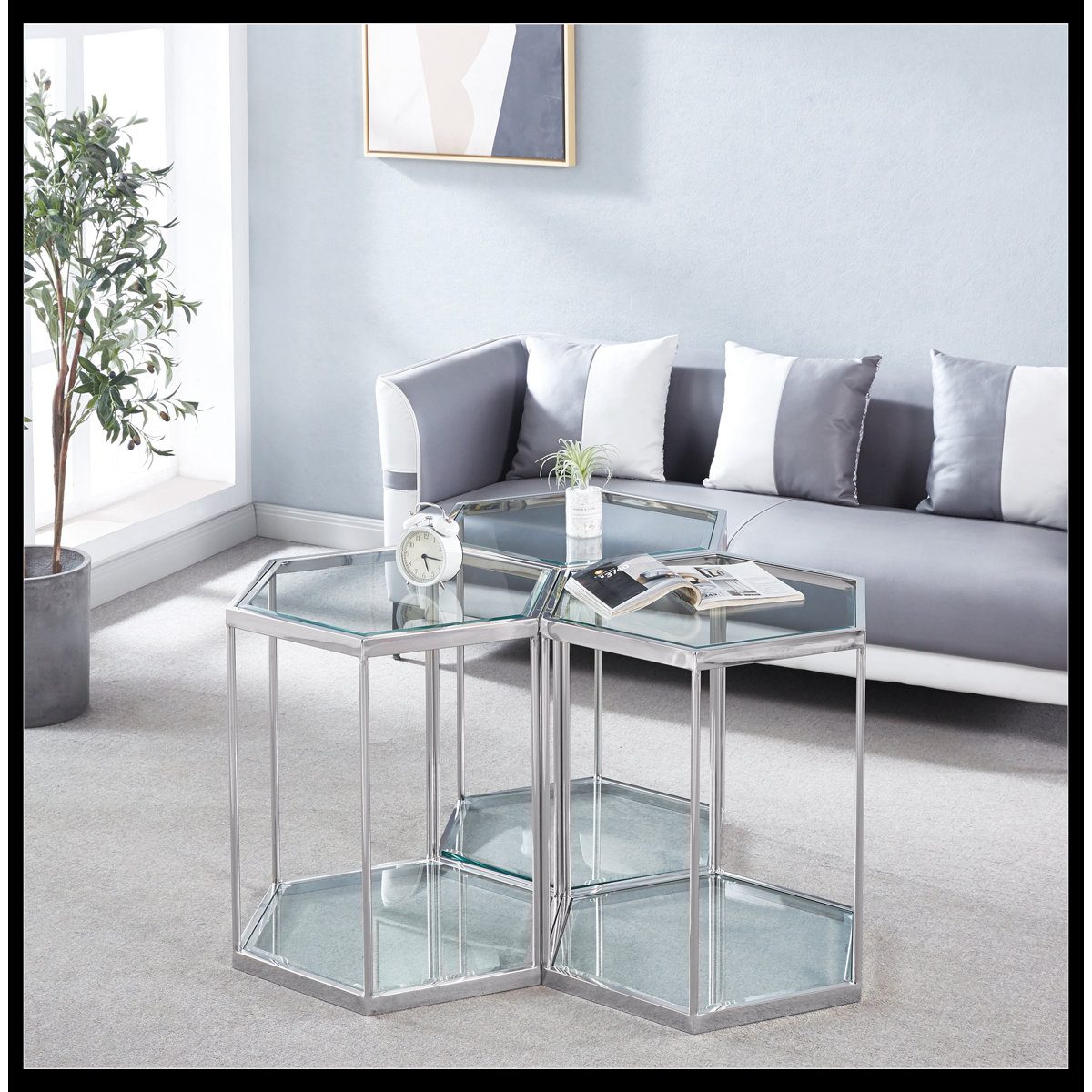 Ivy Bronx Modern Glass End Table with Frame More Storage Space ...