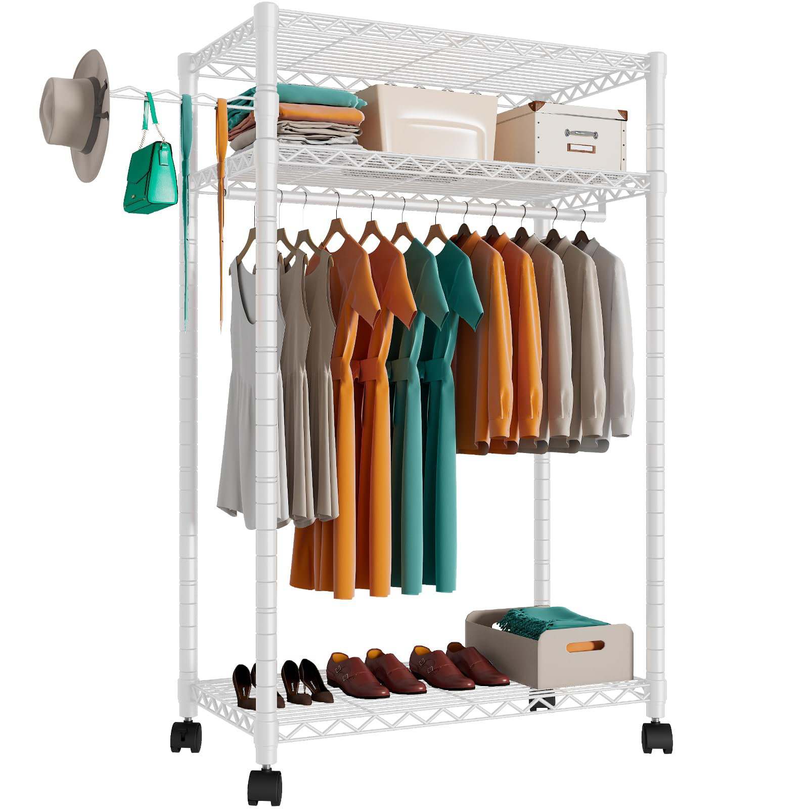 Rebrilliant Heavy Duty Portable Garment Rack - 3 Shelves and 1 Hang Rod ...