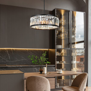 Mercer41 Maymie 6 - Light Dimmable Black Crystal Drum 23.6'' Chandelier ...