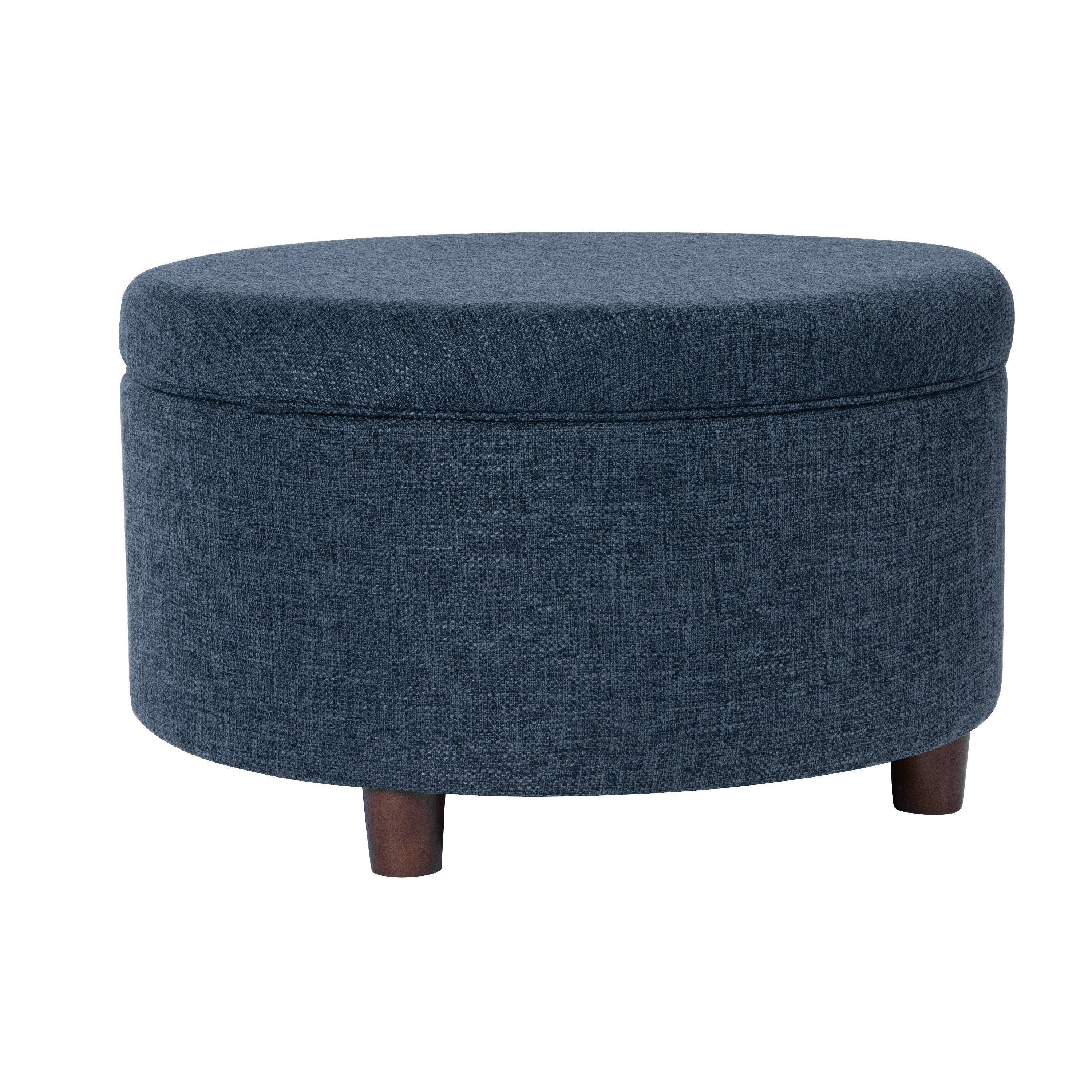 Benjara Modern Storage Ottoman, 28 Inch Round Lift Top, Navy Blue Woven ...