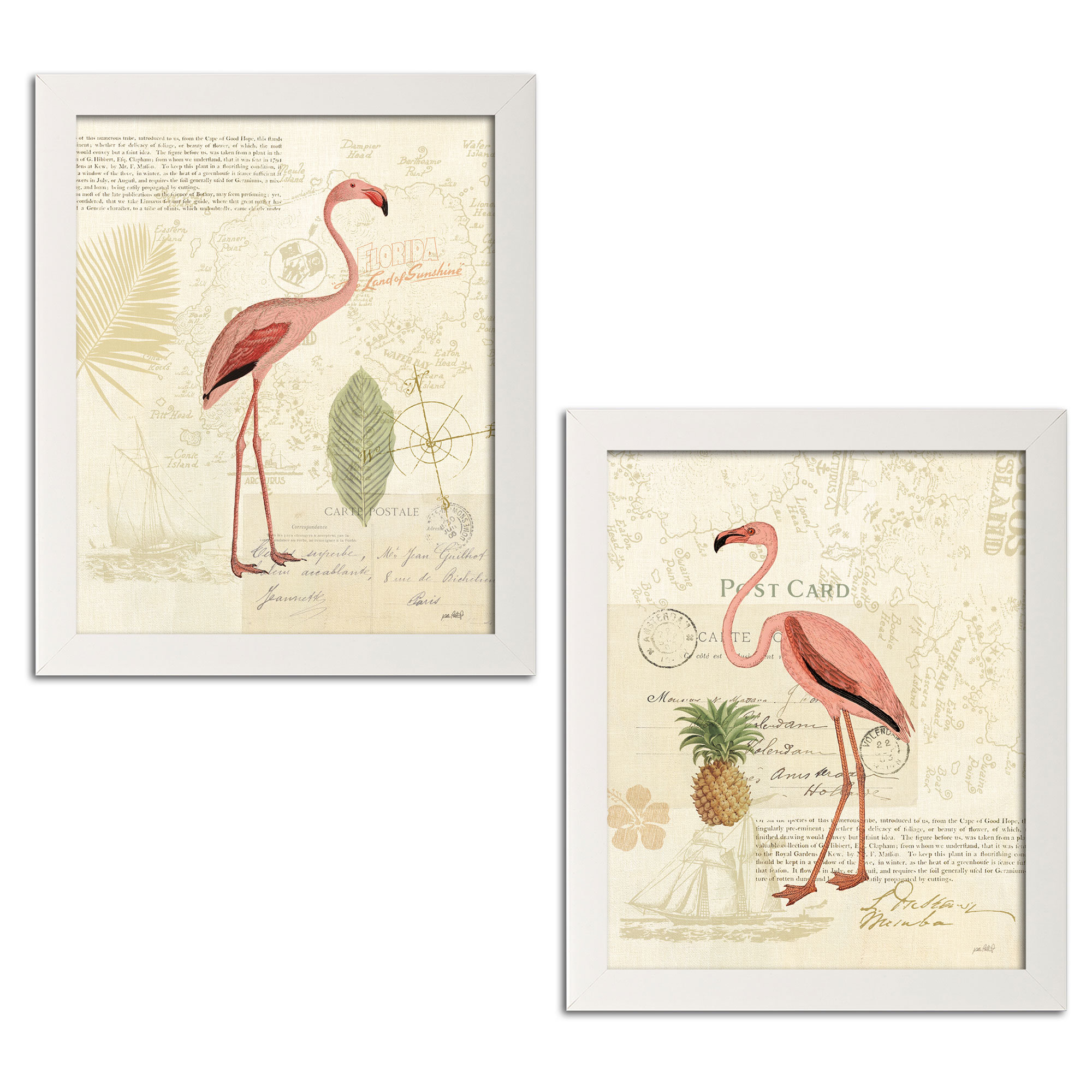 Bayou Breeze 'Tropical Florida Pink Flamingo and Pineapple' 2 Piece ...