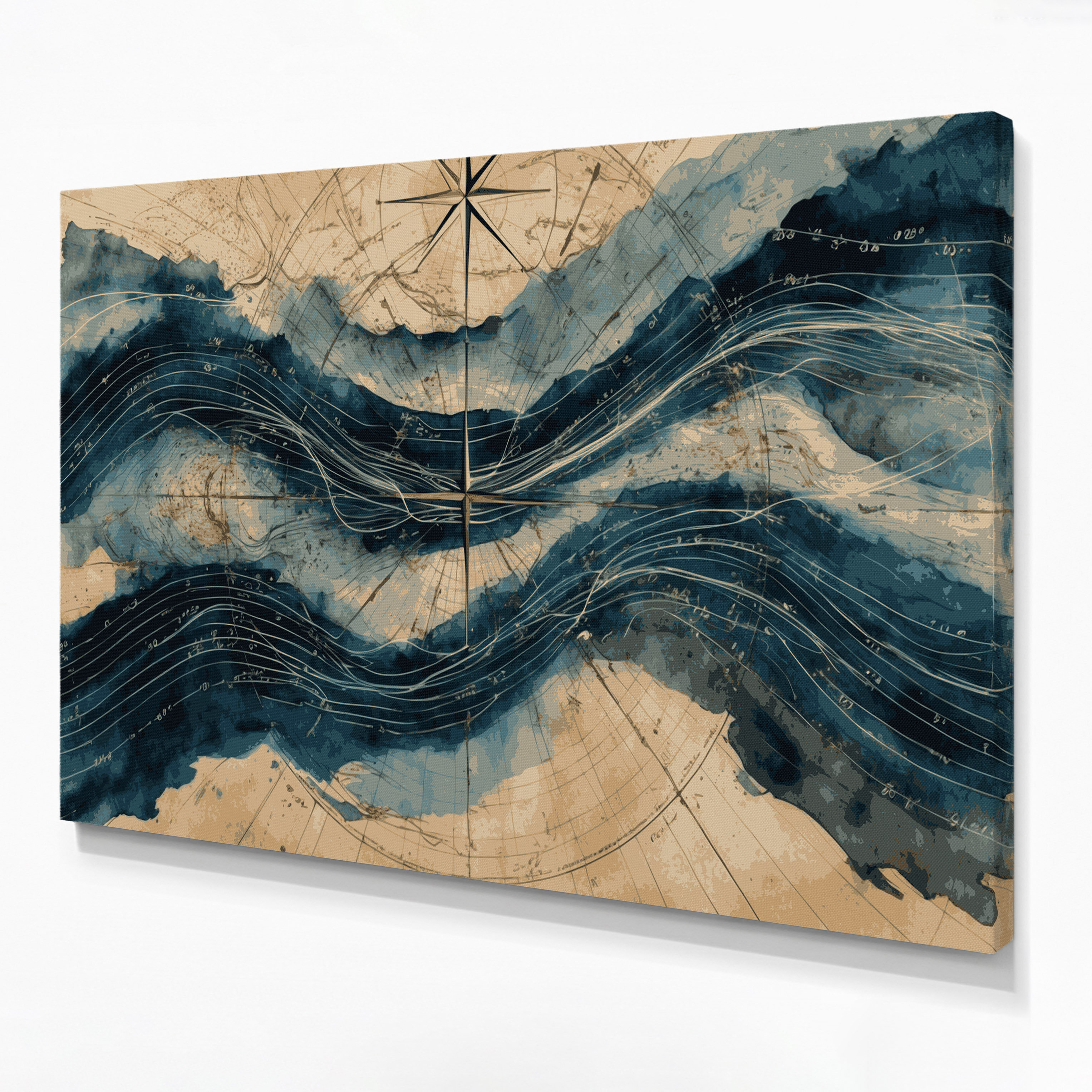 George Oliver Nautical Latitude and longitude lines Grey Canvas Wall ...