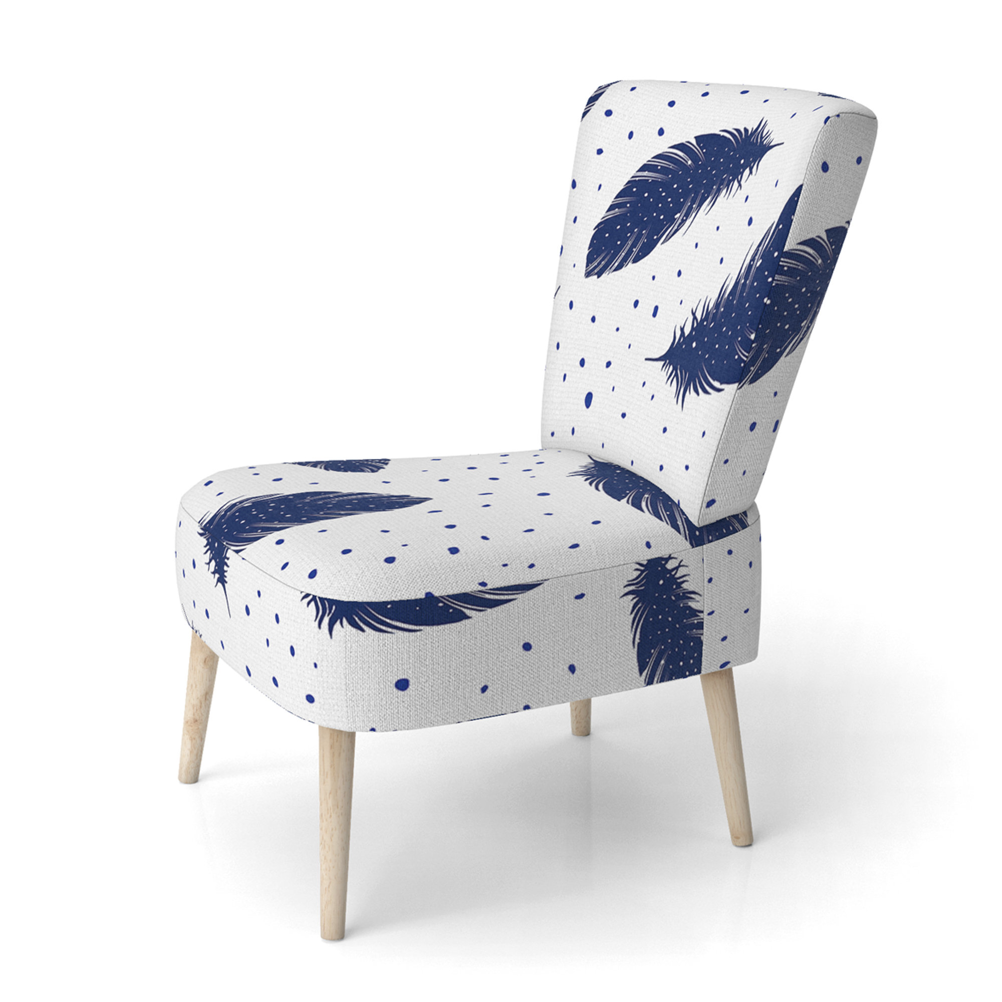 Ebern Designs 'Ayvar - Blue Vintage Feather Pattern - Upholstered ...
