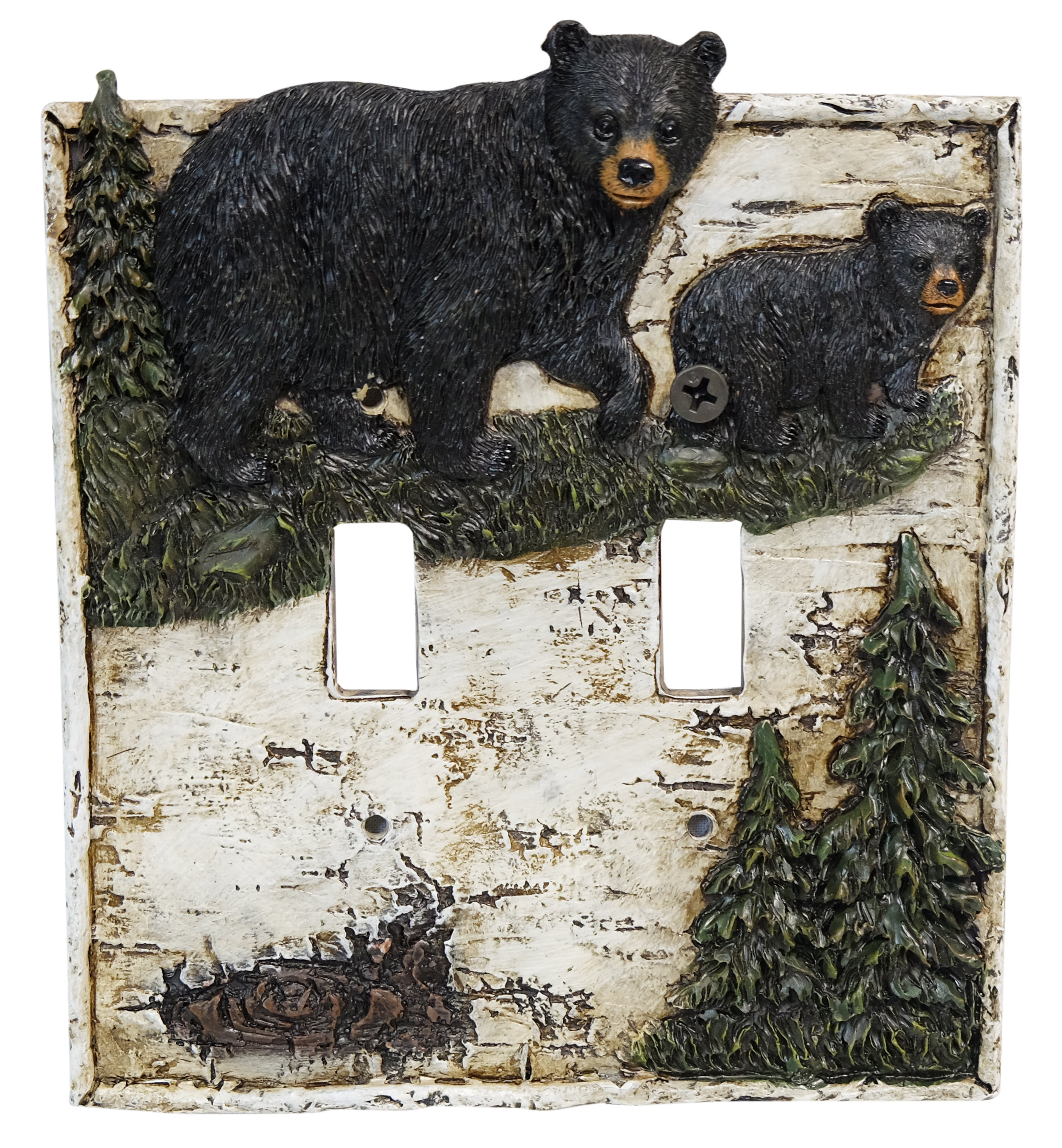 De Leon Collections Black Bears on Birch Wood Double Toggle Switch ...
