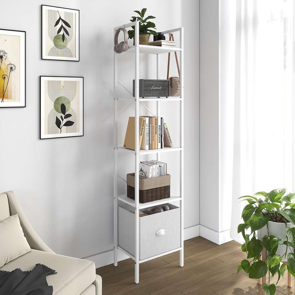 Ebern Designs 5 Tier Bookshelves,Tall Narrow Bookcases With Shelves ...