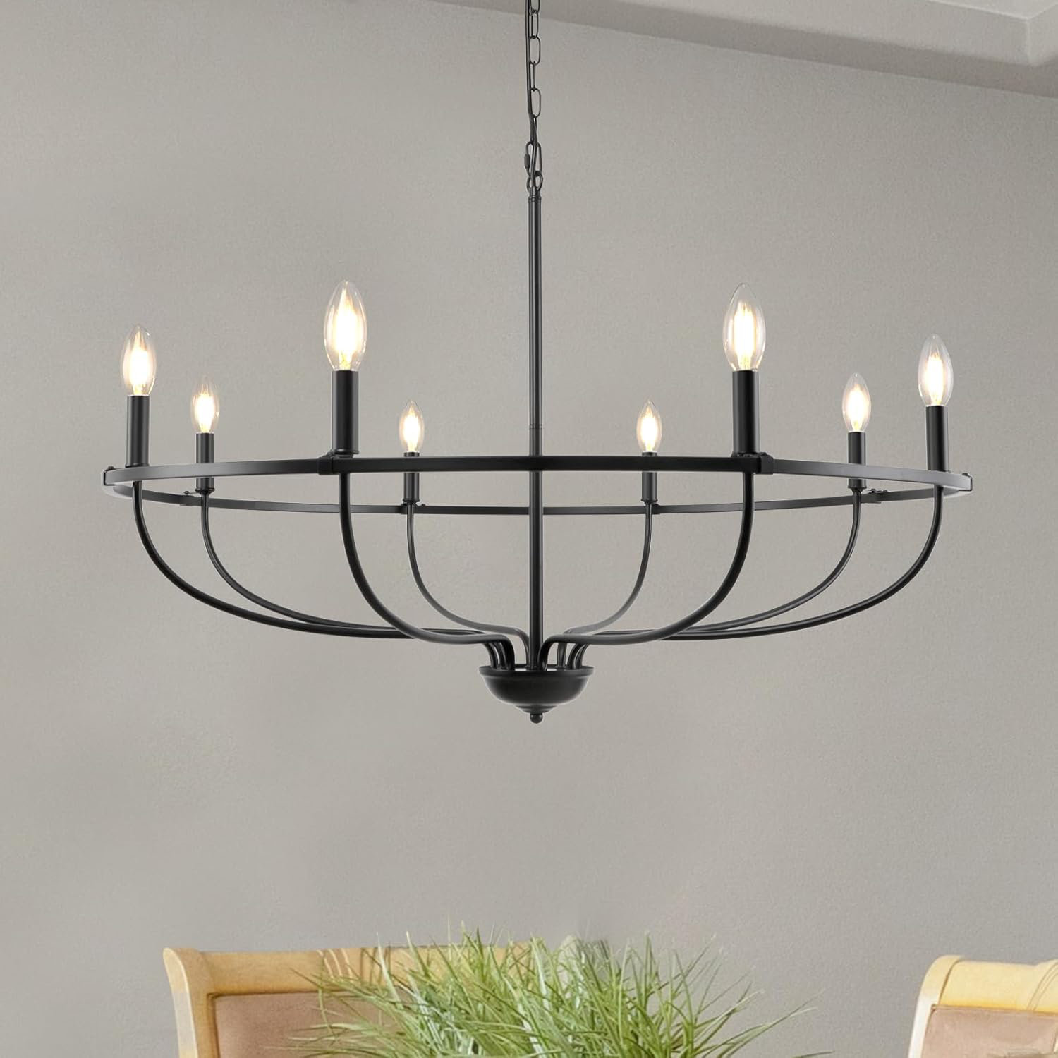 August Grove 35.4" Black Farmhouse Chandelier, 8-Light Metal Candle ...