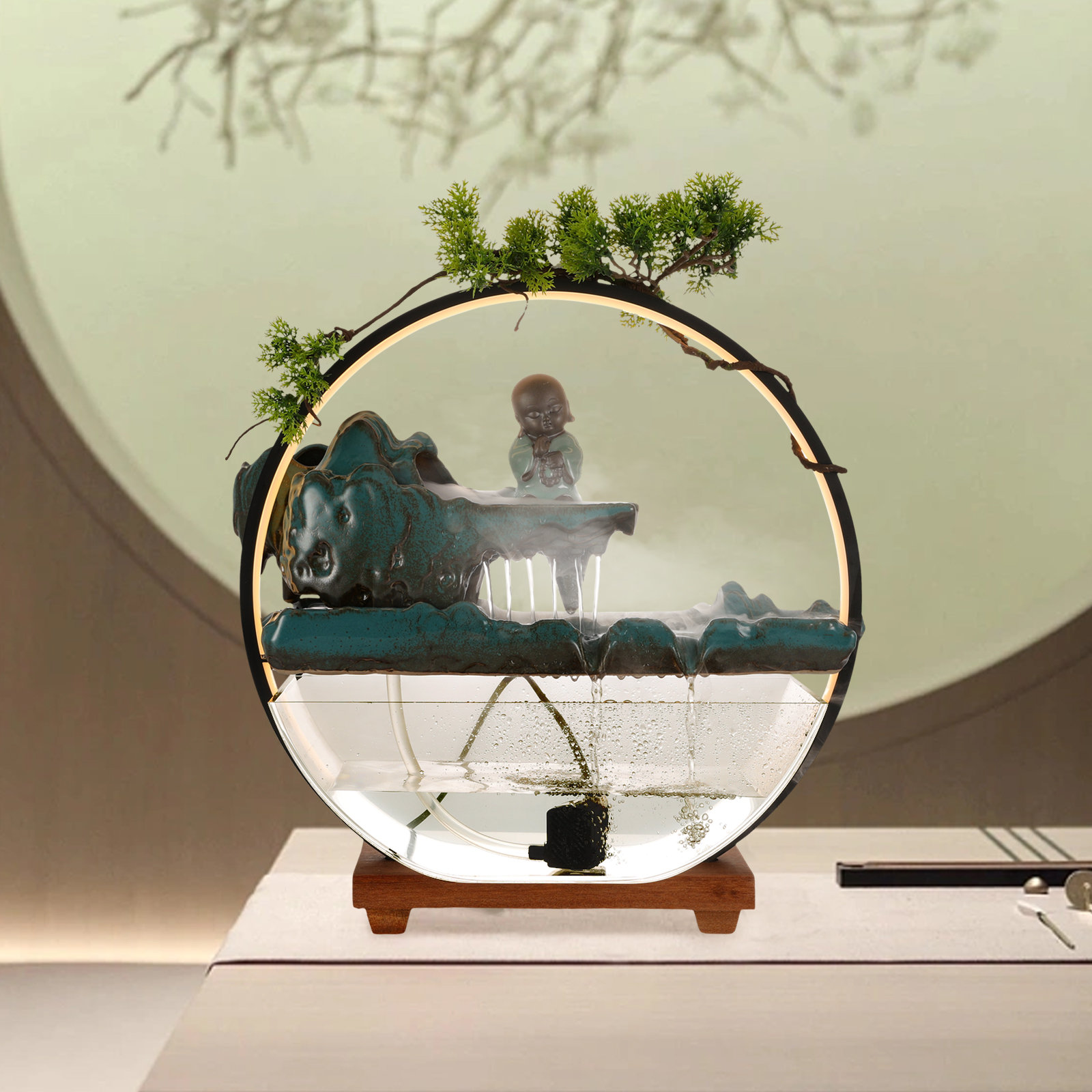 Dakota Fields Tabletop Fountain With LED Light Ring, Mist Maker And ...