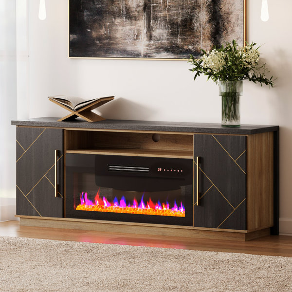 Latitude Run® 68" Electric Fireplace TV Stand W/ Drawers & Shelves ...