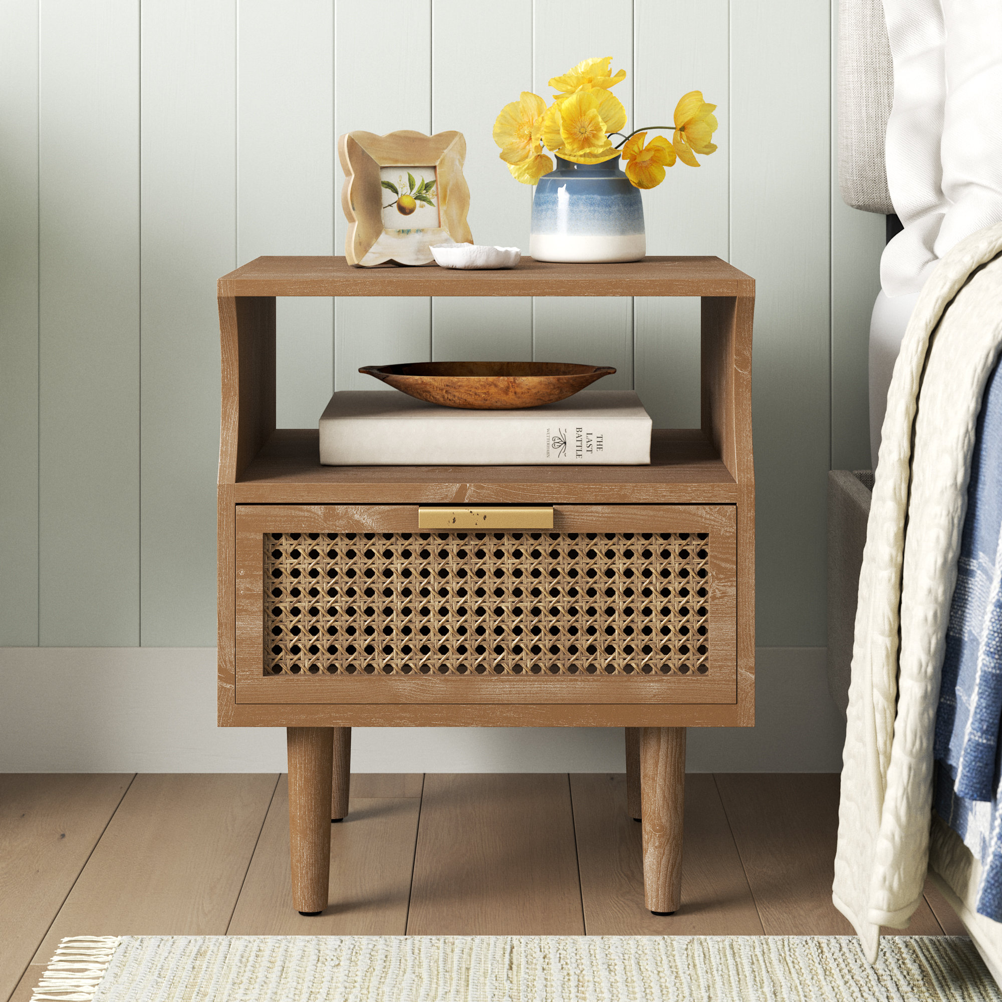 Sand & Stable™ Nador Rustic Farmhouse Woven Fronts Nightstand, One ...