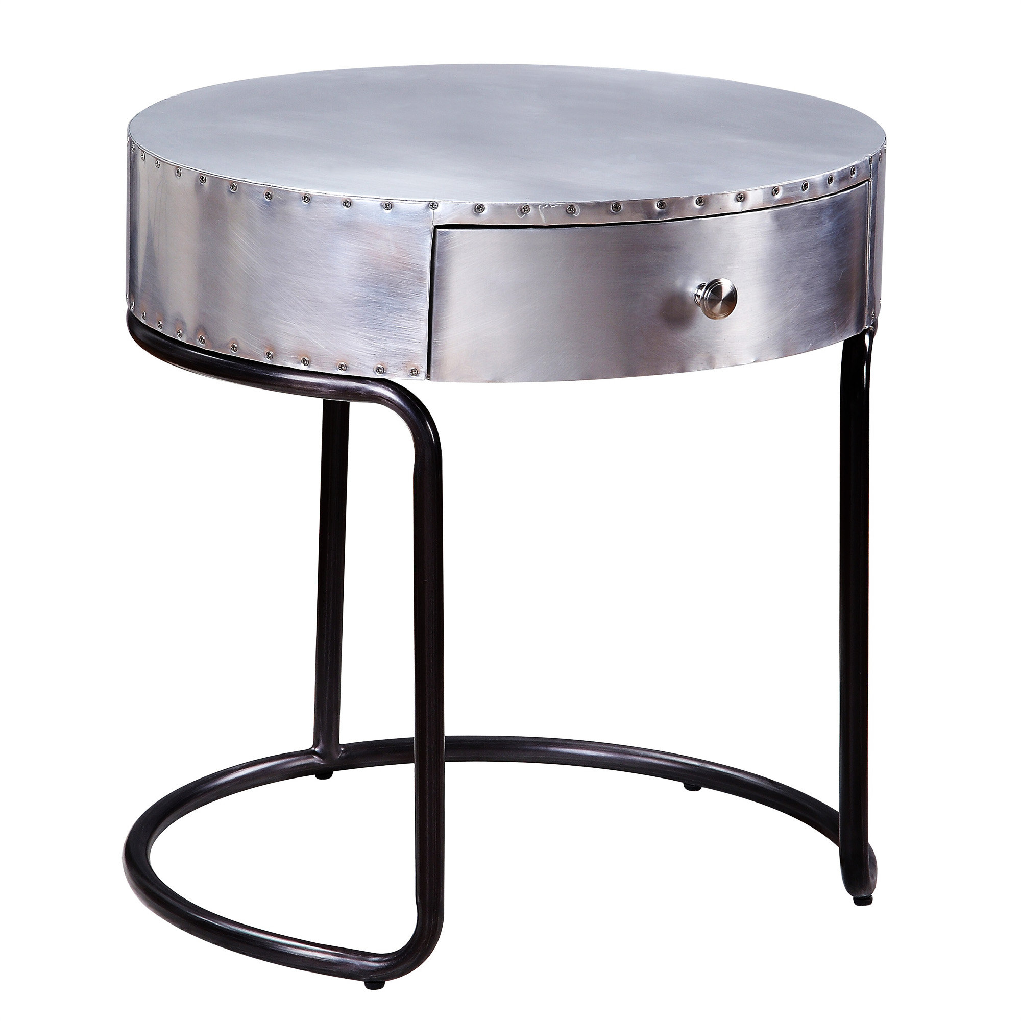 17 Stories Aluminum And Black Storage End Table | Wayfair