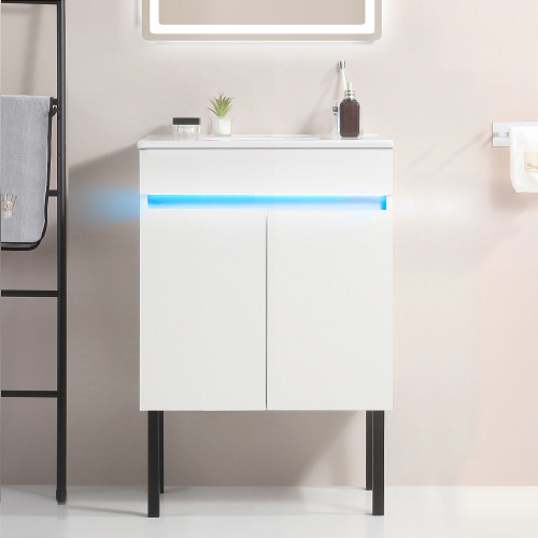 Wrought Studio™ Bathroom vanity with sink, radar sensor light | Wayfair