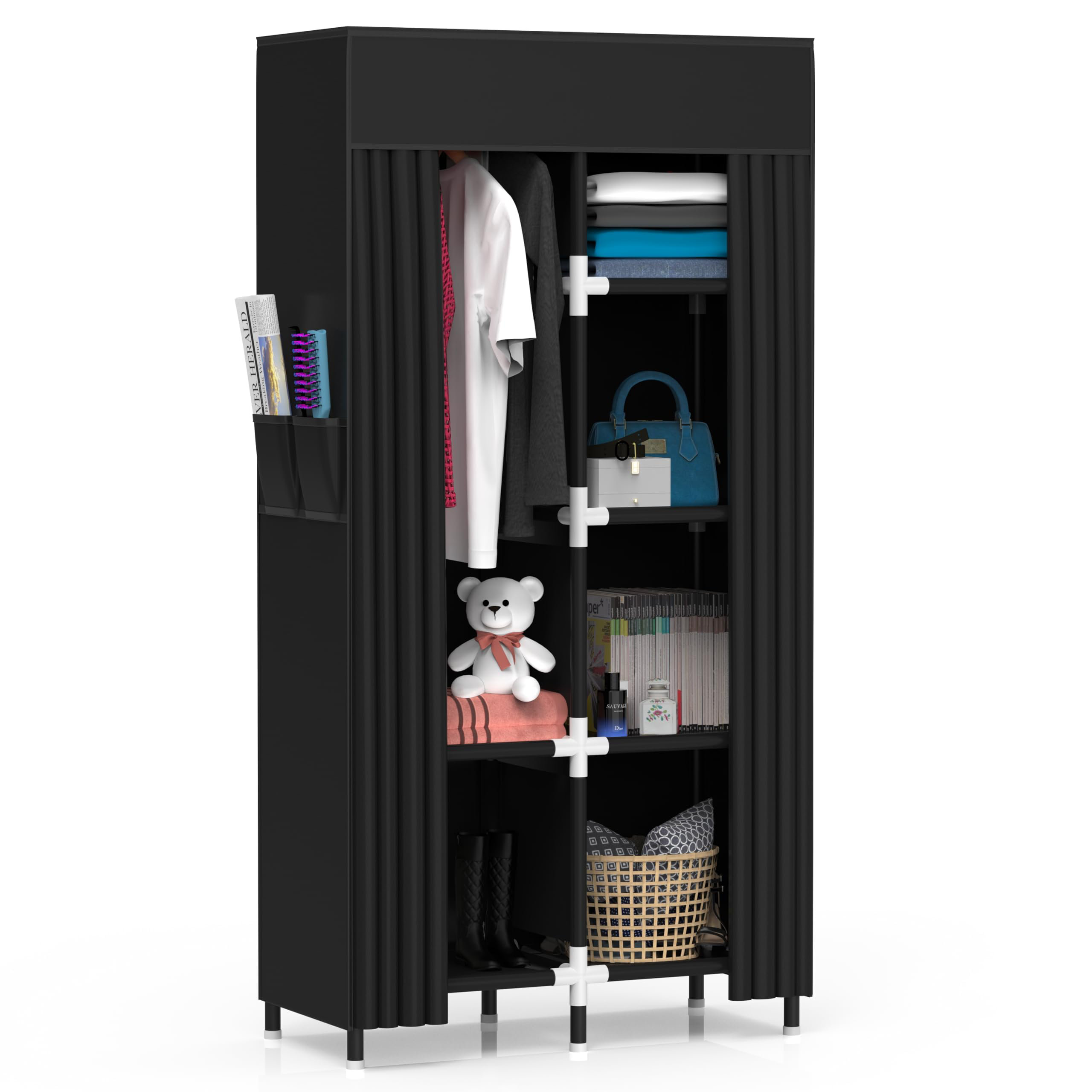 Latitude Run® Small Portable Wardrobe With 6 Storage Shelves And 1 ...