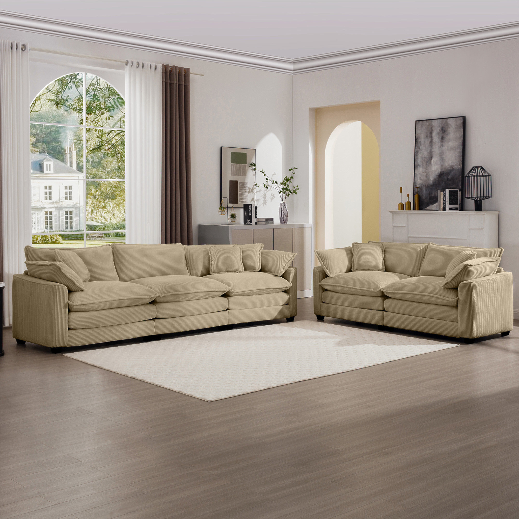 Latitude Run® Modern Fabric Living Room Sofa Two Piece Set, Two 2 ...