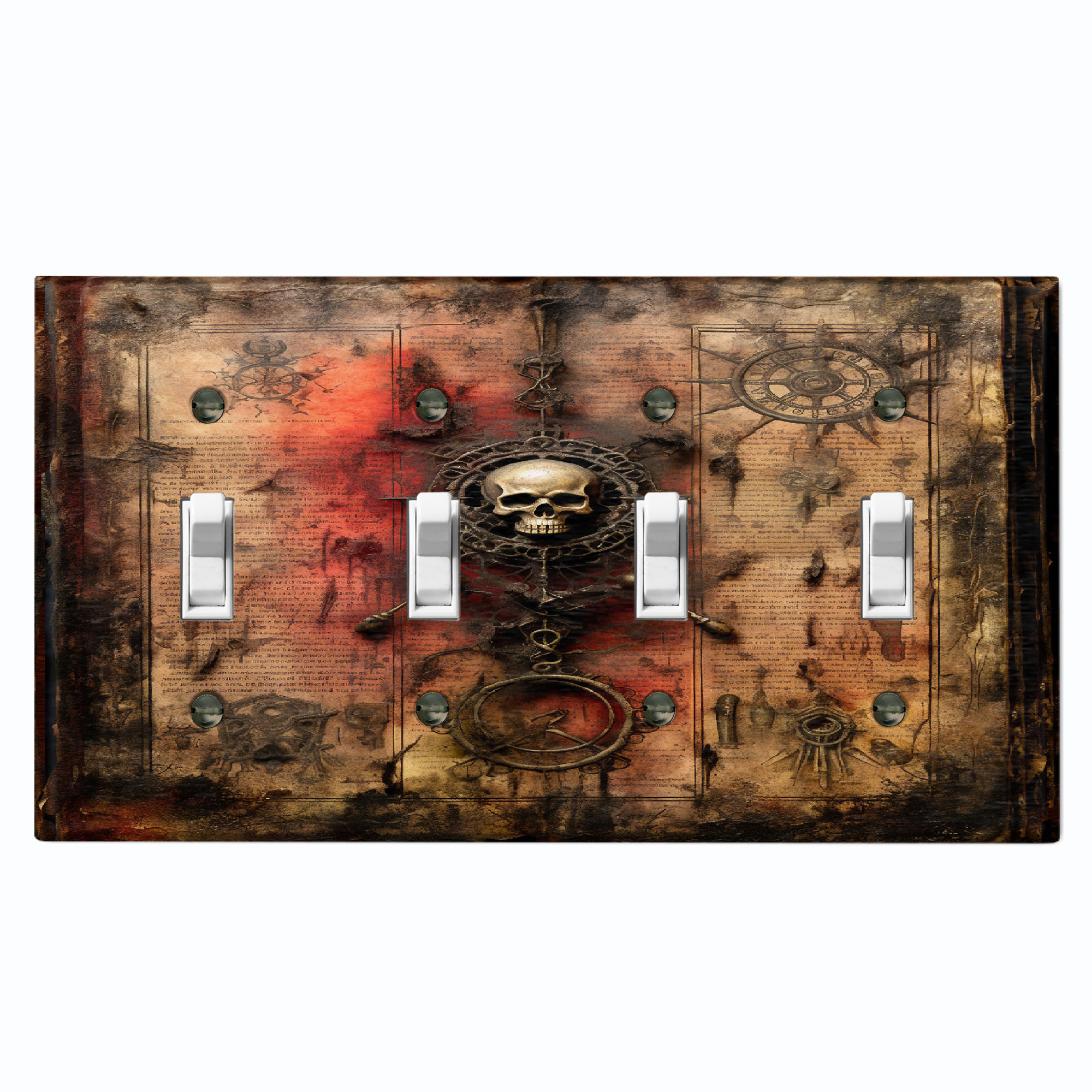WorldAcc Metal Light Switch Plate Outlet Cover (Skull Map Voyage Biege ...