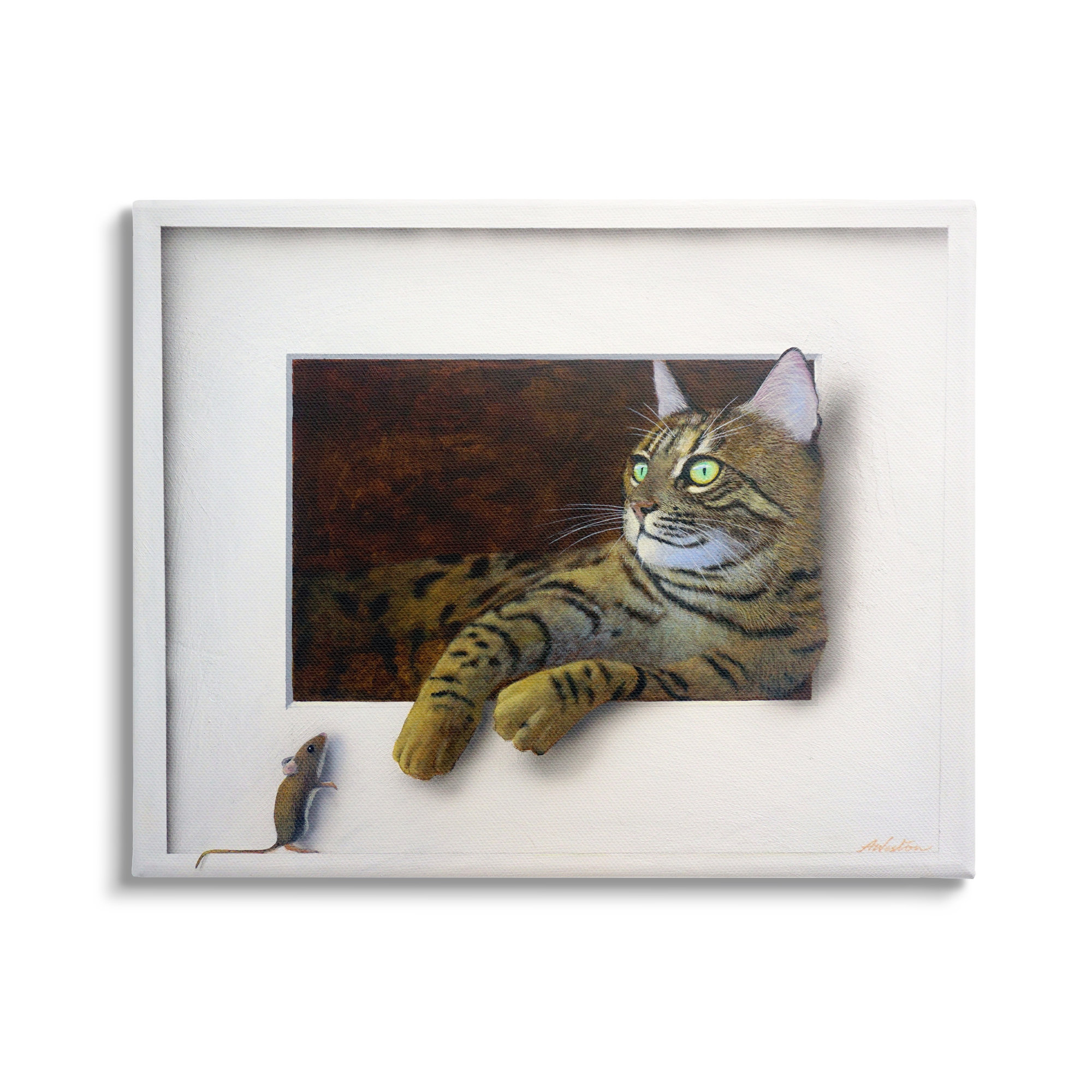 Stupell Industries Manx Cat Resting Curious Mouse Peering by Alan ...