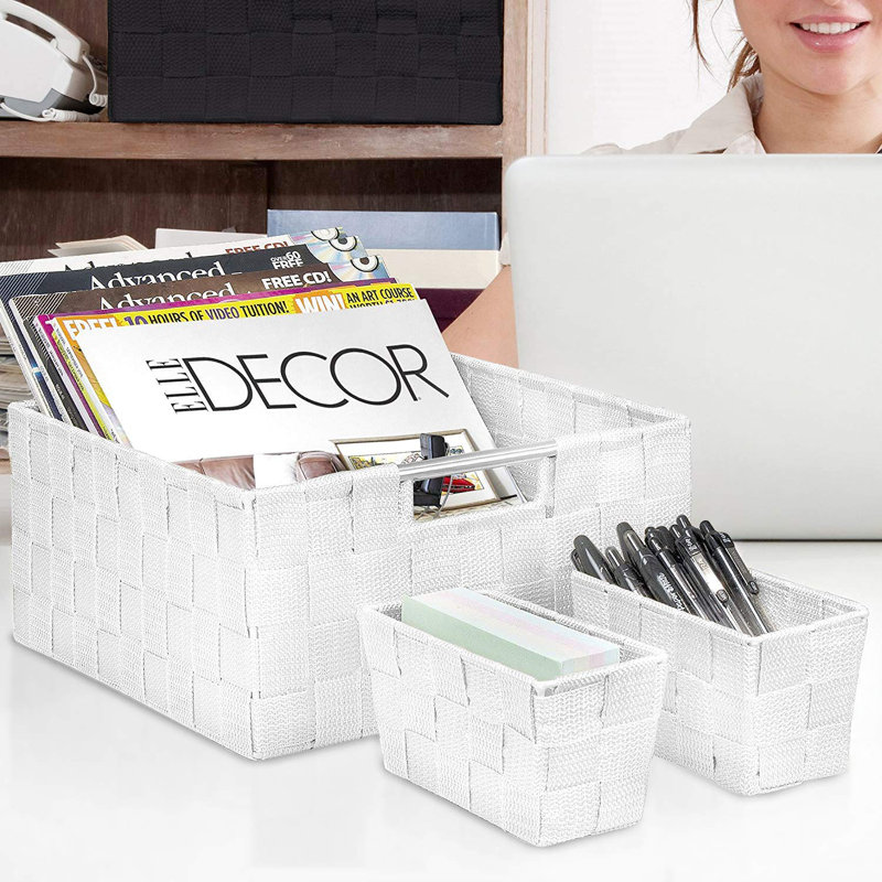 Sorbus Stackable Wicker Woven Basket with Handles 9 Pack in White ...