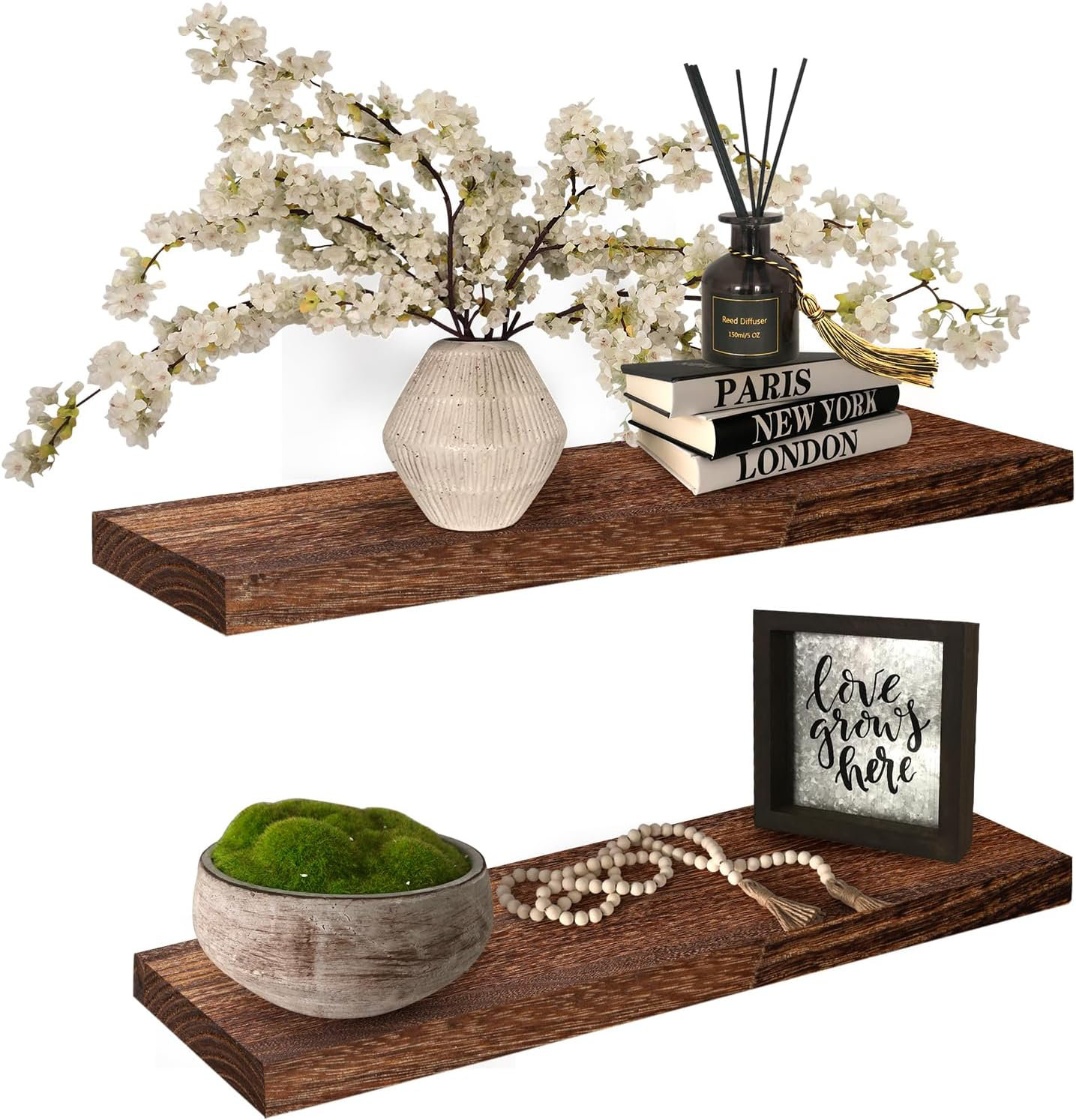 Loon Peak Rustic Wood Floating Wall Shelves, 24 Inch Wide, Set Of 2 ...