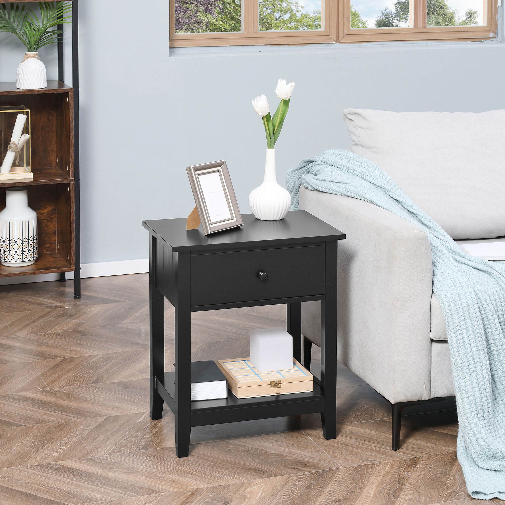 Lark Manor™ Modern Style Side Table with Drawers and Shelves | Wayfair