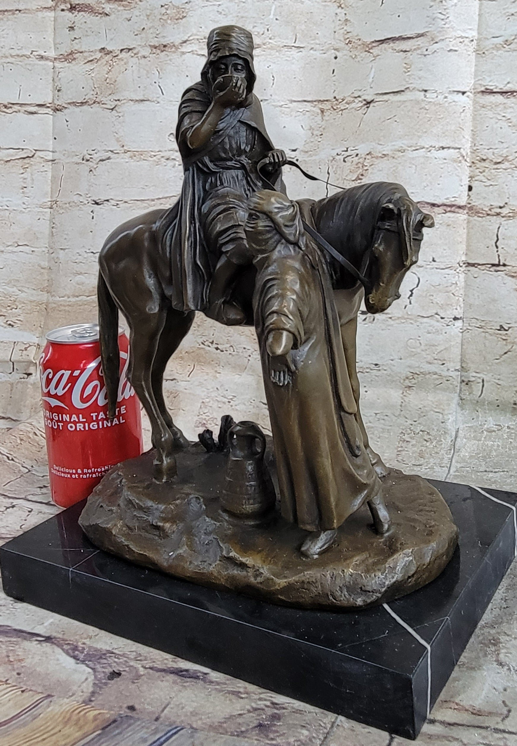 Canora Grey Arabian Man On Horseback Bronze Sculpture Statue Arab Horse ...