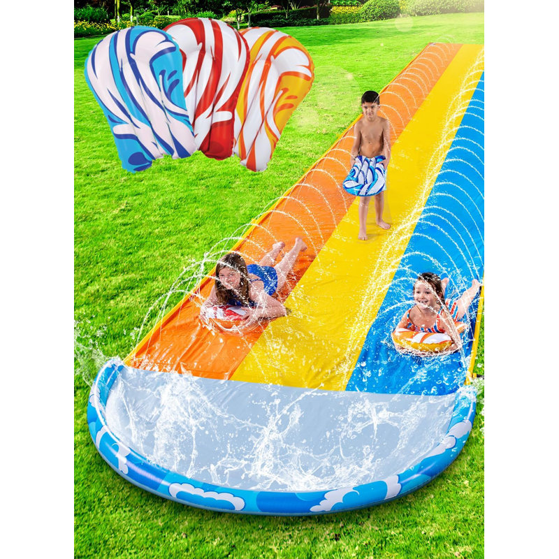 Sloosh 22.5ft Triple Water Slide,Heavy Duty Lawn Water Slip and Slides ...