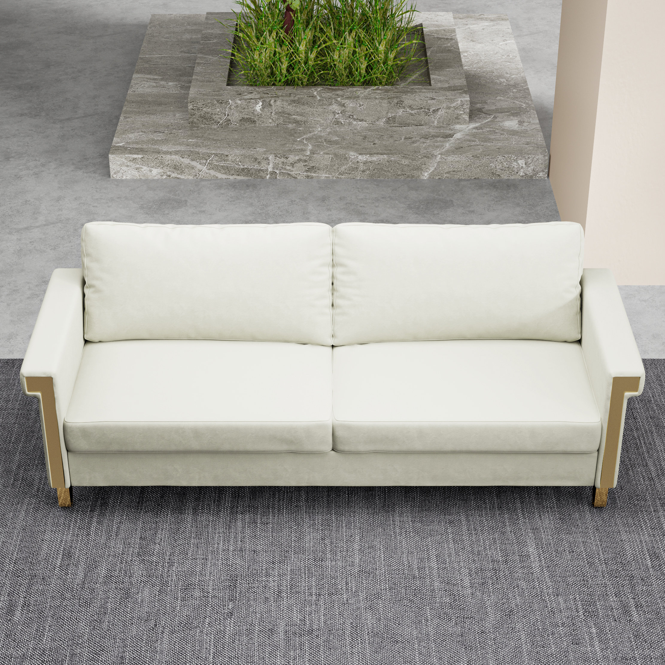 Mercer41 100% Polyester Shiny Velvet Couch With Trim And Cozy Cushions ...