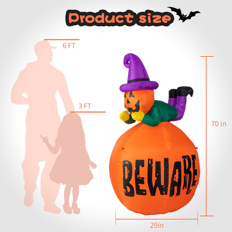 The Holiday Aisle® Halloween Inflatable Wizard with Lighted Pumpkin ...