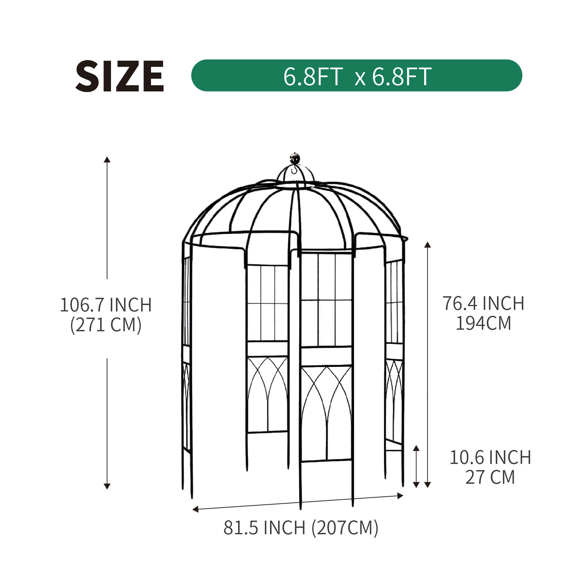 Scendor 9ft High X 6.8ft Wide Garden Arch Arbor French Style Birdcage ...
