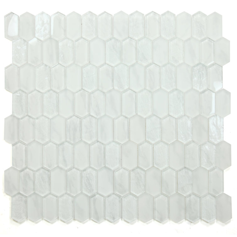 Abolos White 12 in. x 12 in. Glossy Matte Mixed Picket Glass Brick ...
