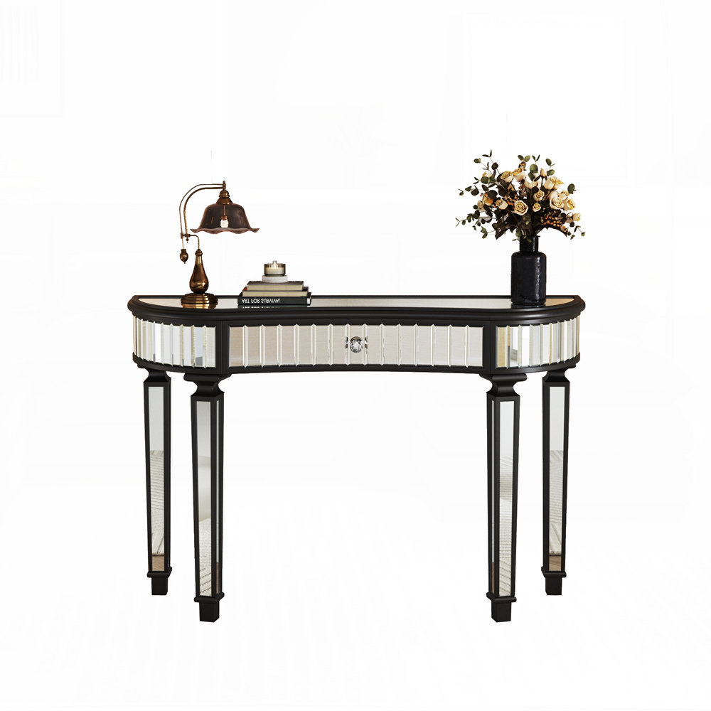 Ophelia & Co. Half-Moon Mirrored Console Table with Fluted Glass and ...