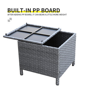 Ebern Designs Outdoor Wicker Side Table Patio Coffee Table with Storage ...