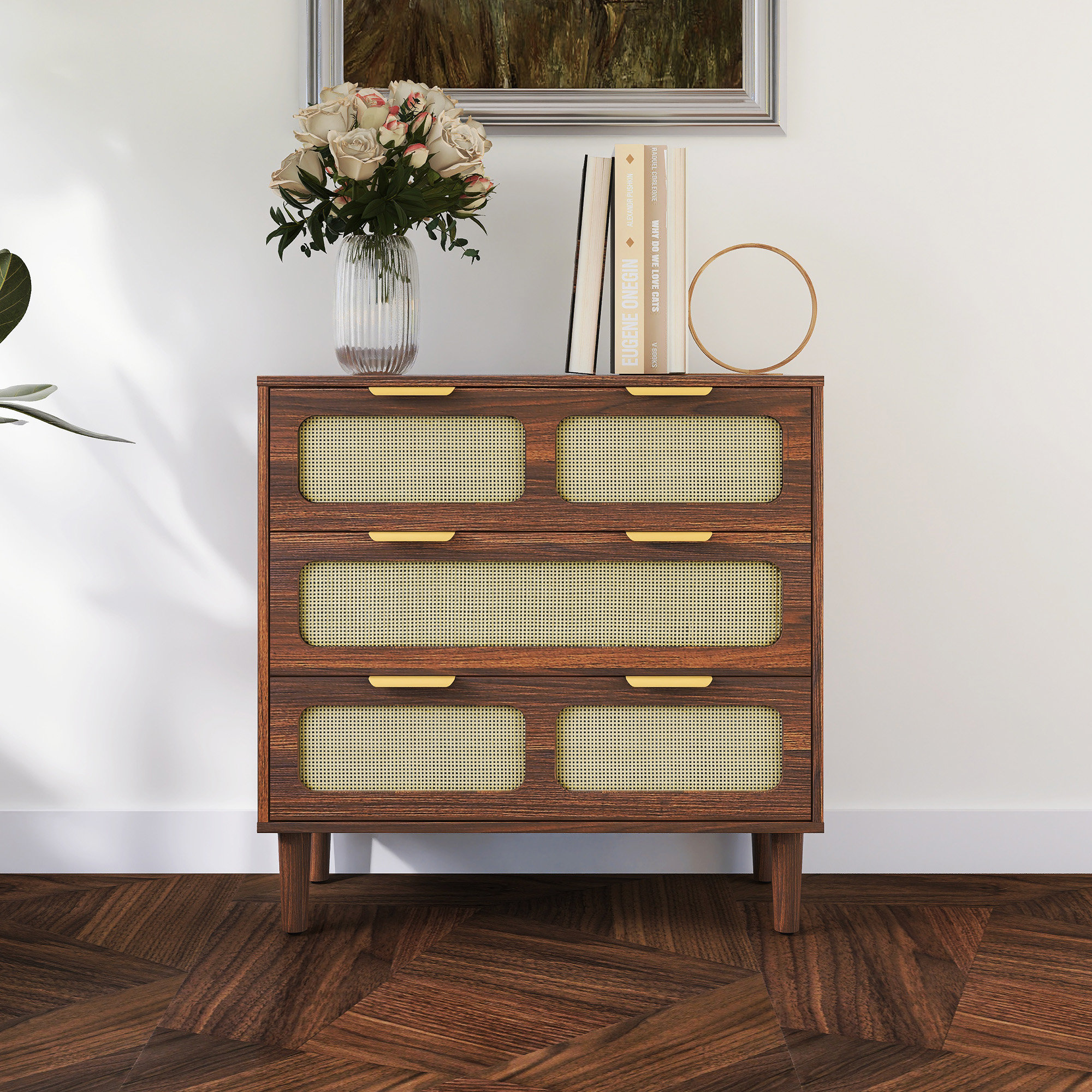 Dakota Fields 3-Drawer Wooden Modern Rattan Cabinet | Wayfair