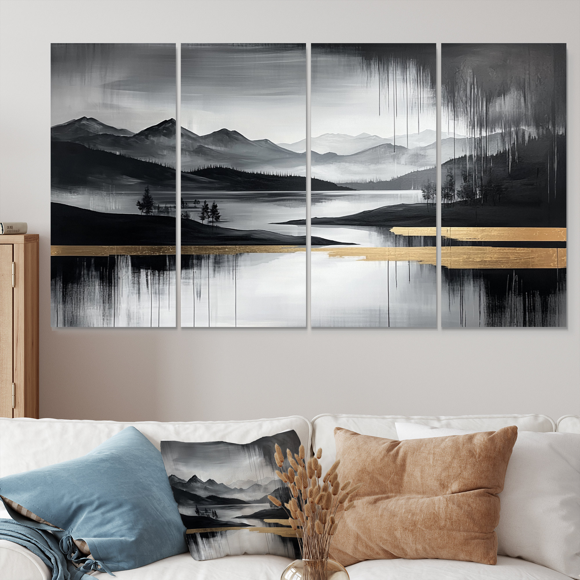 Millwood Pines Gold And Grey Winter Mountain And Lake Scenery III ...