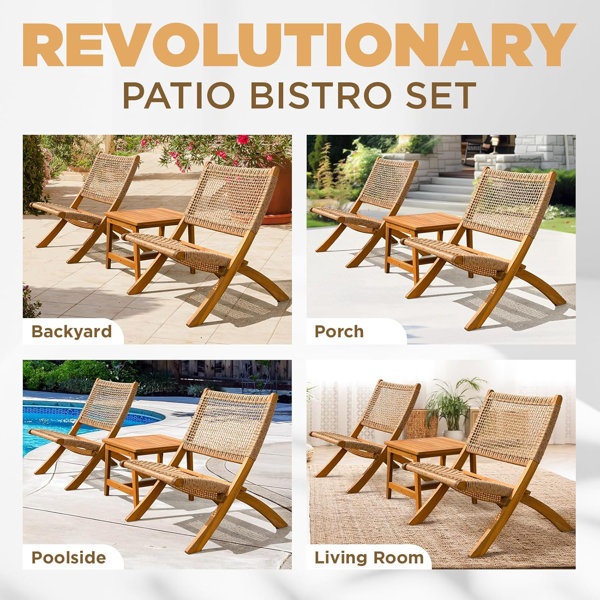 Bay Isle Home™ Solid Wood Twisted Wicker Foldable Reclining Bistro Set ...