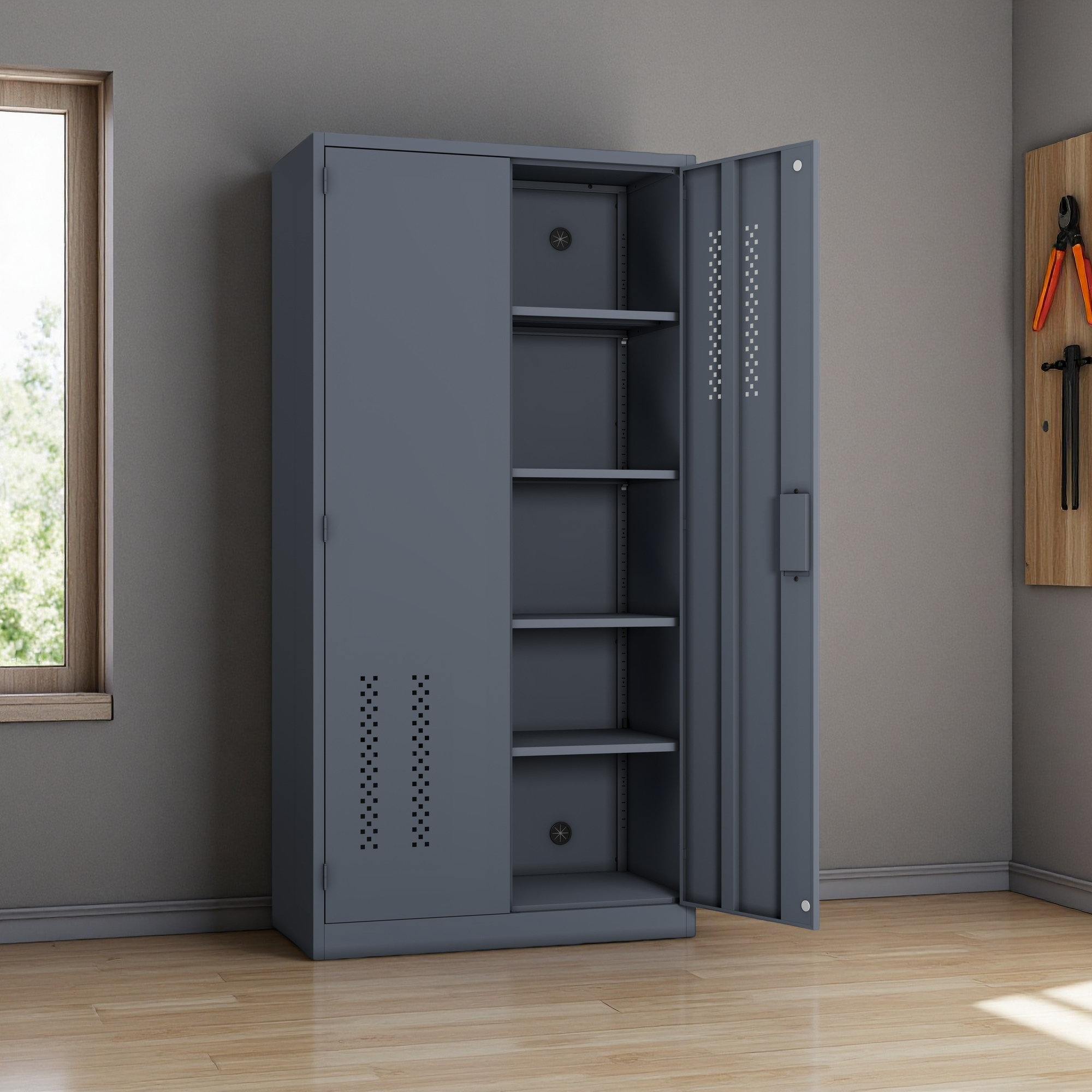 Latitude Run® Metal Garage Storage Cabinet With 2 Doors And 4 ...