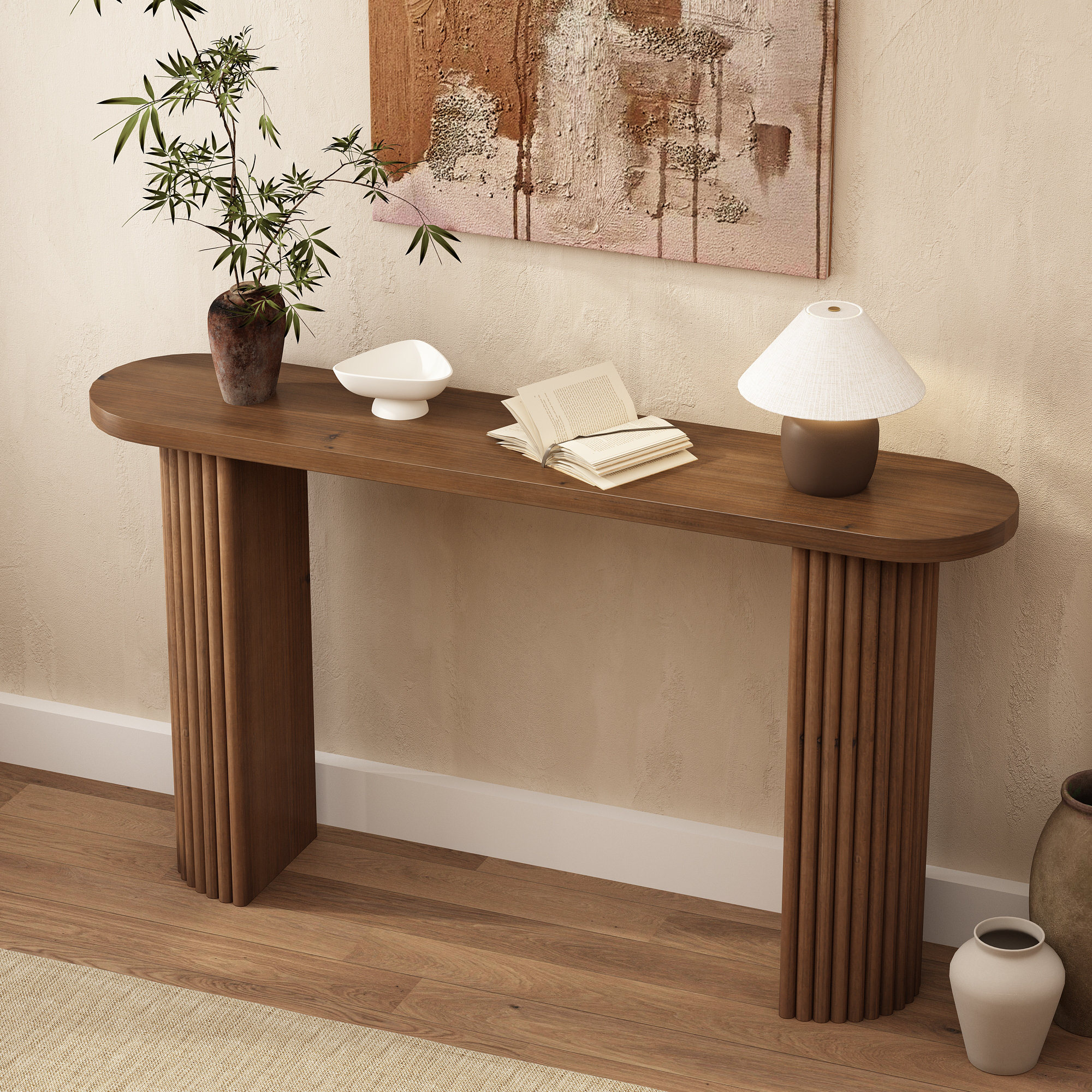 Millwood Pines Gennari Fluted Solid Wood Console Table with Oval ...