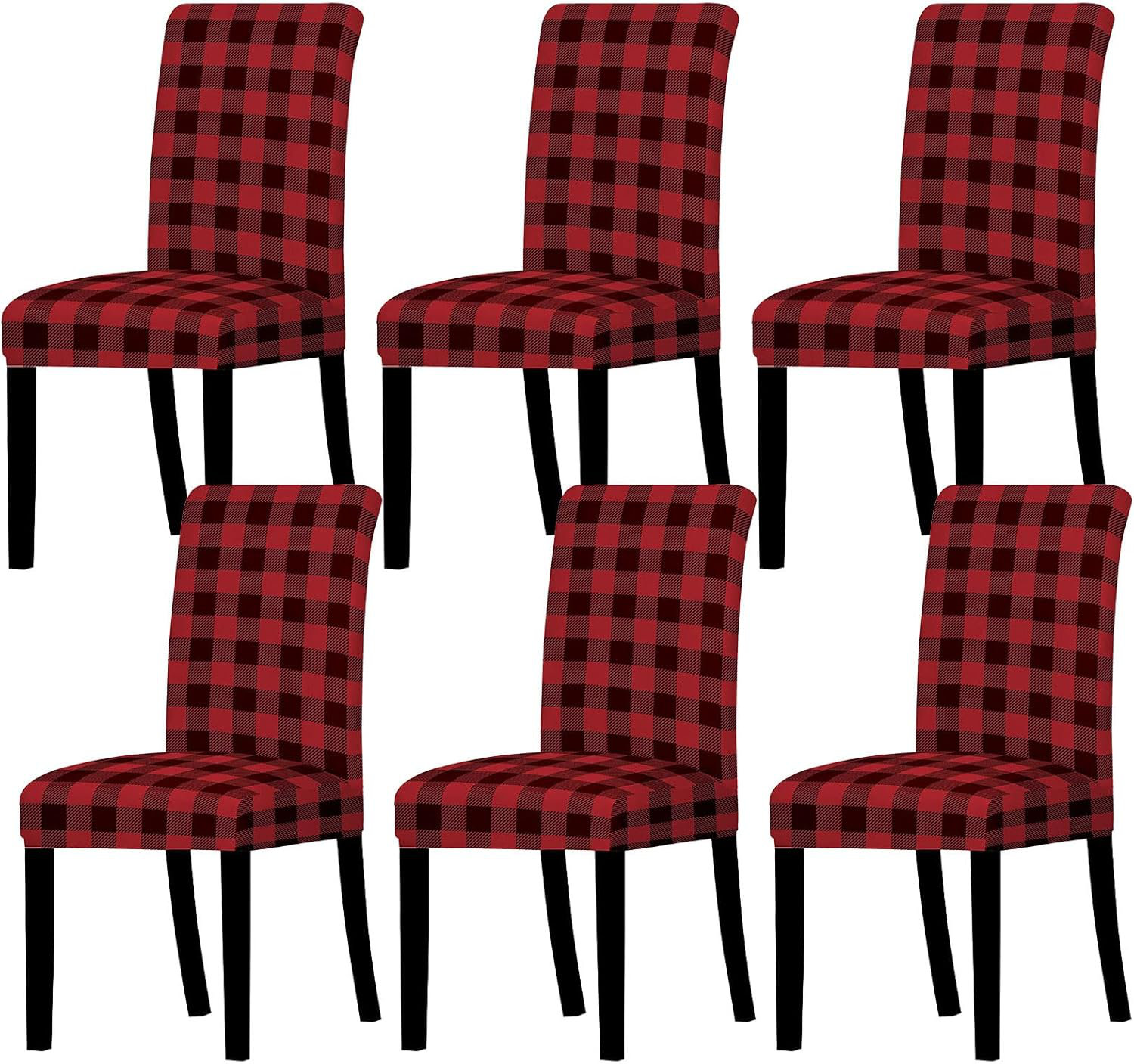 One Allium Way® Christmas Buffalo Check Chair Covers Dining Chair ...
