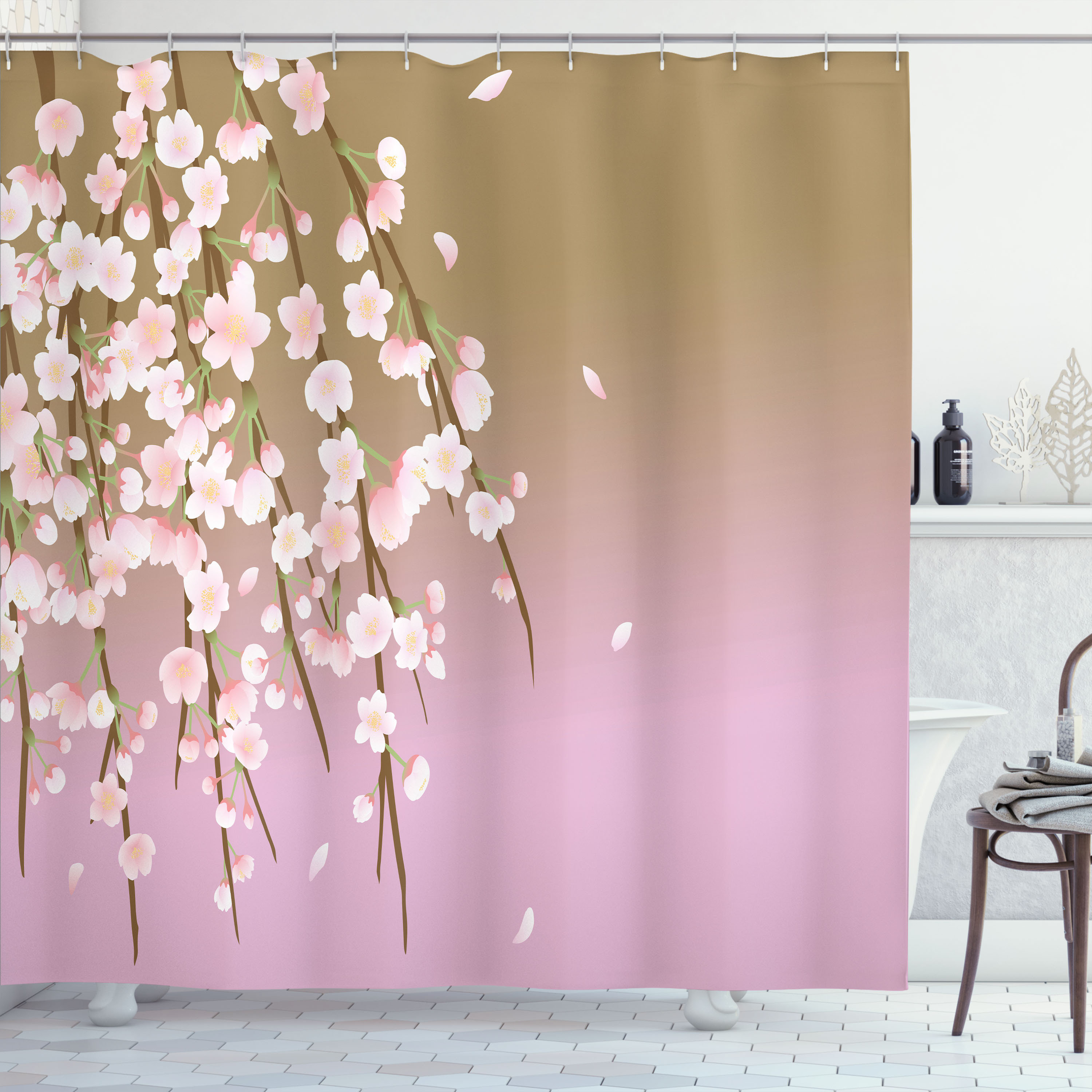 East Urban Home Anniesha Floral Shower Curtain with Hooks Included ...