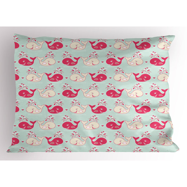 Ambesonne Fun Pillow Sham 2 Pack Happy Whales Pattern Mint Peach Pink ...