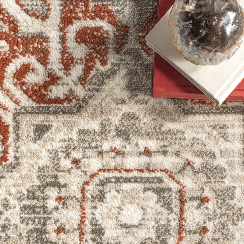 Steelside™ Eloise Oriental Beige/Gray/Orange Area Rug & Reviews | Wayfair