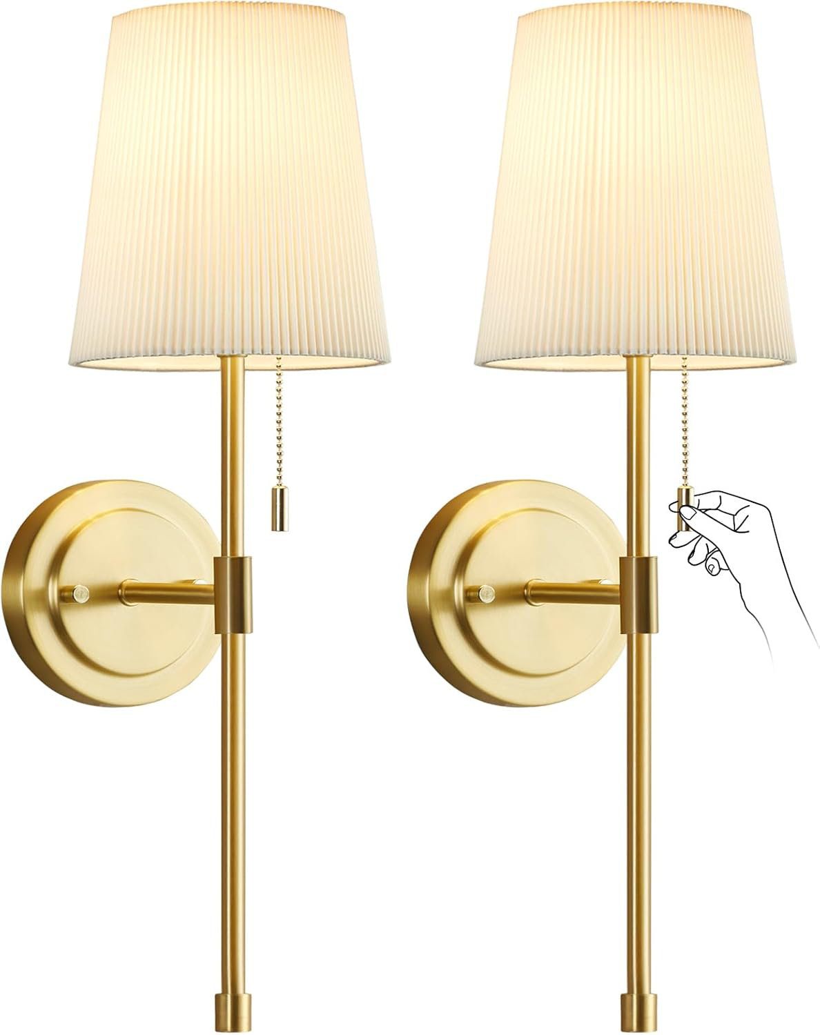 Mercer41 Industrial Retro Wall Sconces Set Of 2, Hardwired Pull Chain ...