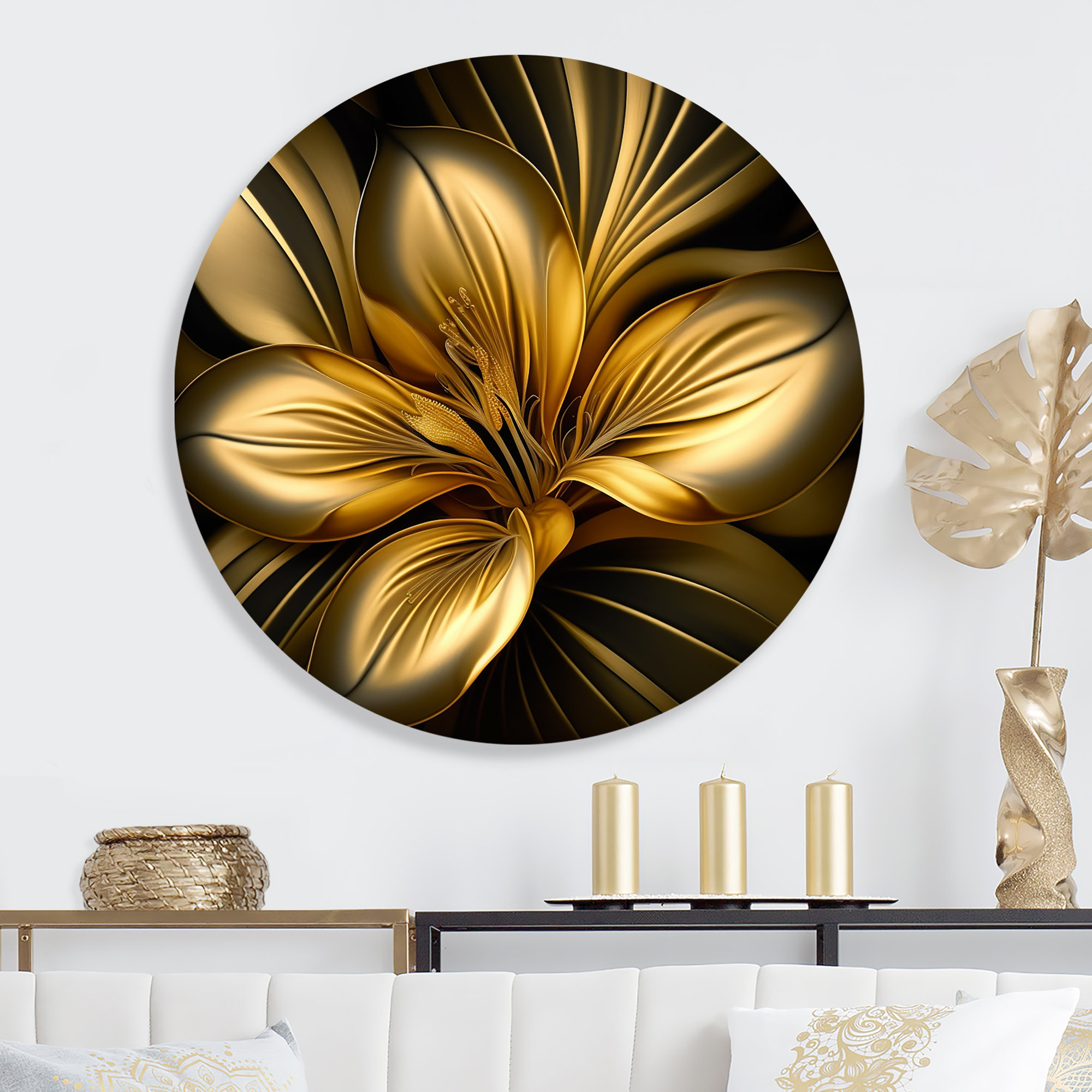 House of Hampton® Lily Gold I - Floral Lily Round Wall Art on Metal ...