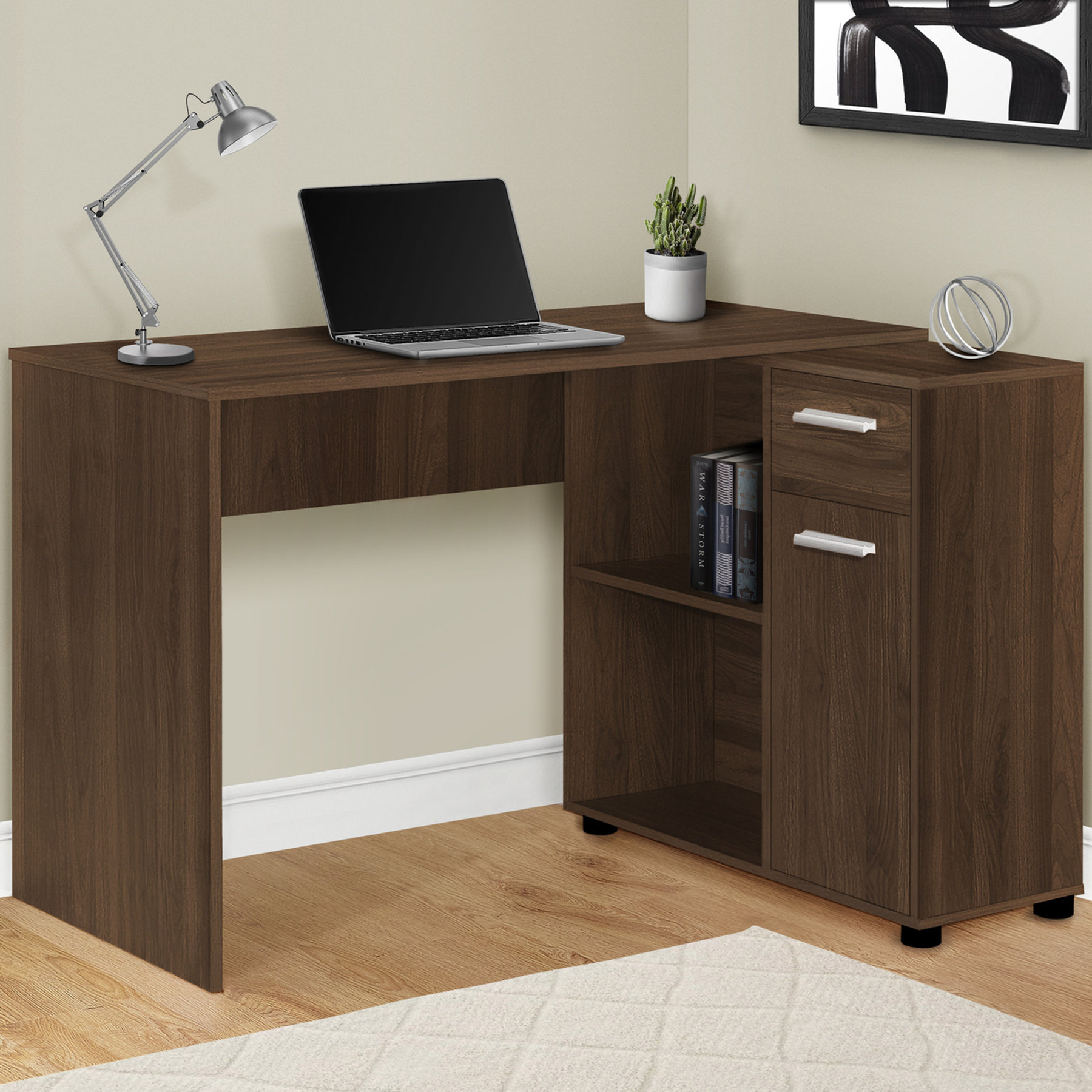 Latitude Run® Computer Desk, Home Office, Corner, Storage Drawers, L ...
