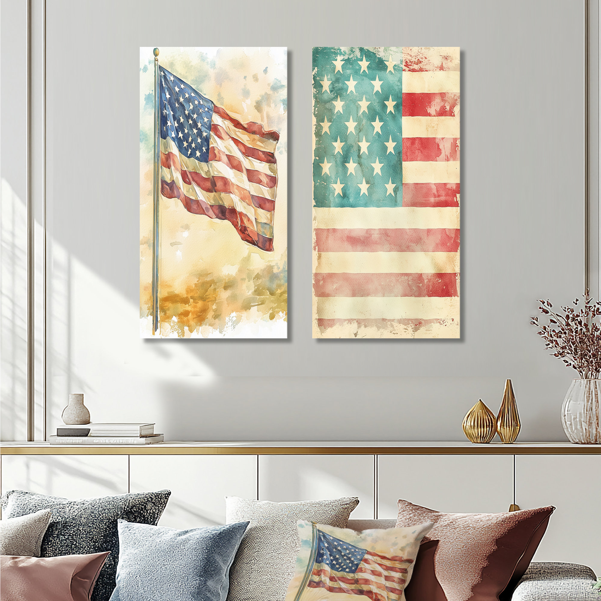 Lark Manor™ Vintage USA Flag Memories II - Abstract Wall Art 2 Pieces ...