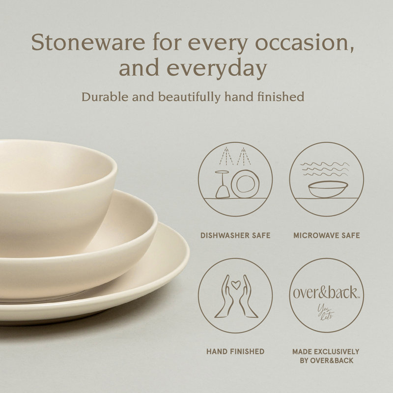 over&back Coupe 12-Piece Semi Hand-Finished Stoneware Dinnerware Set ...